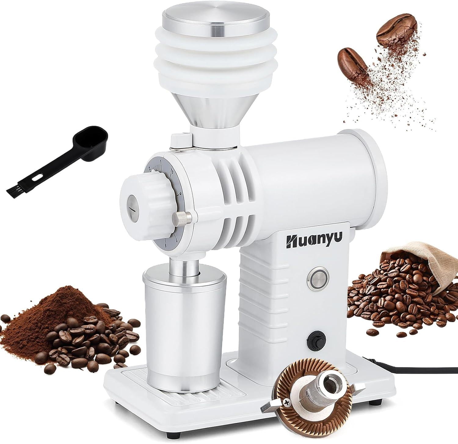 Huanyu Espresso Grinder with Titanium Flat Burr Electric Coffee Grinder ...