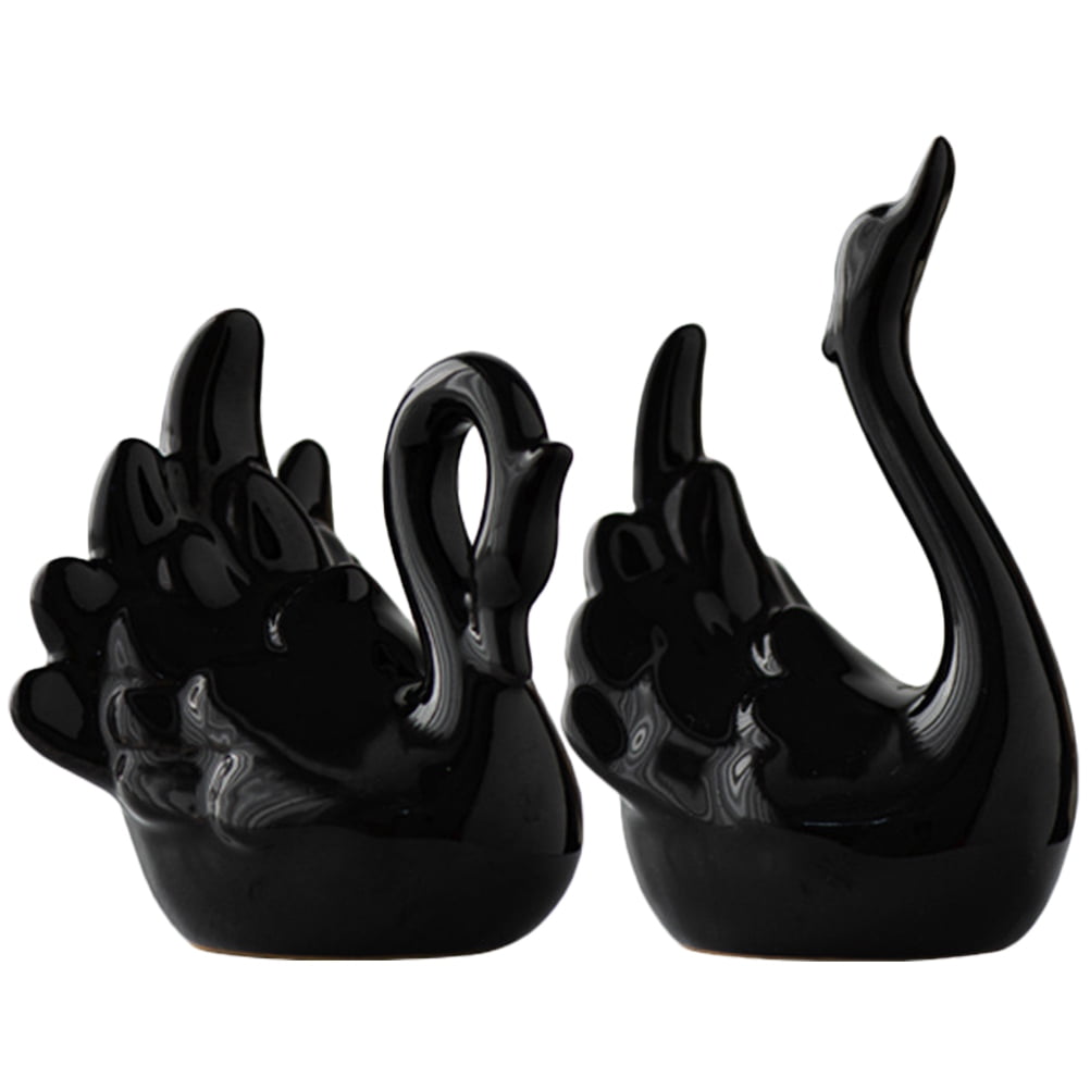 Huaq 2pcs Ceramic Swan Statue Desktop Swan Sculpture Decor Swan Table ...