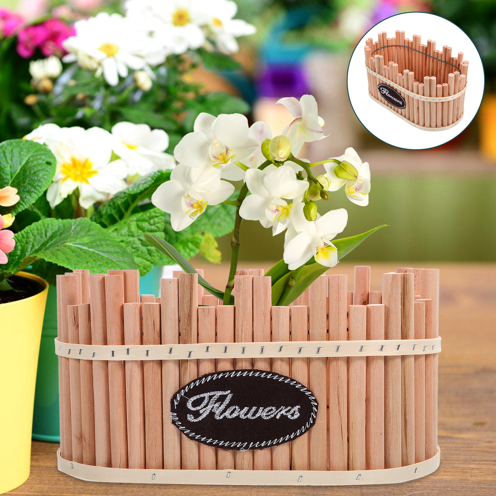 Huaq Creative pastoral wooden stick oval flower pot balcony green plant ...