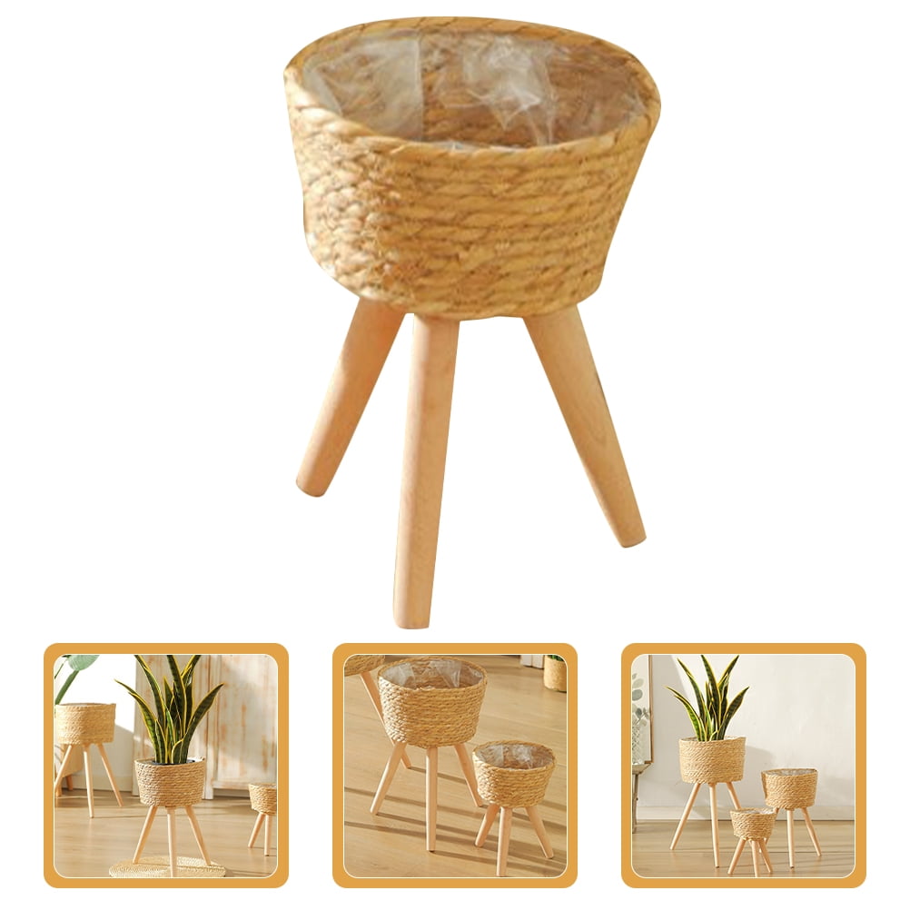Huaq Floor-standing flower pot stand, wooden rattan simple floor ...