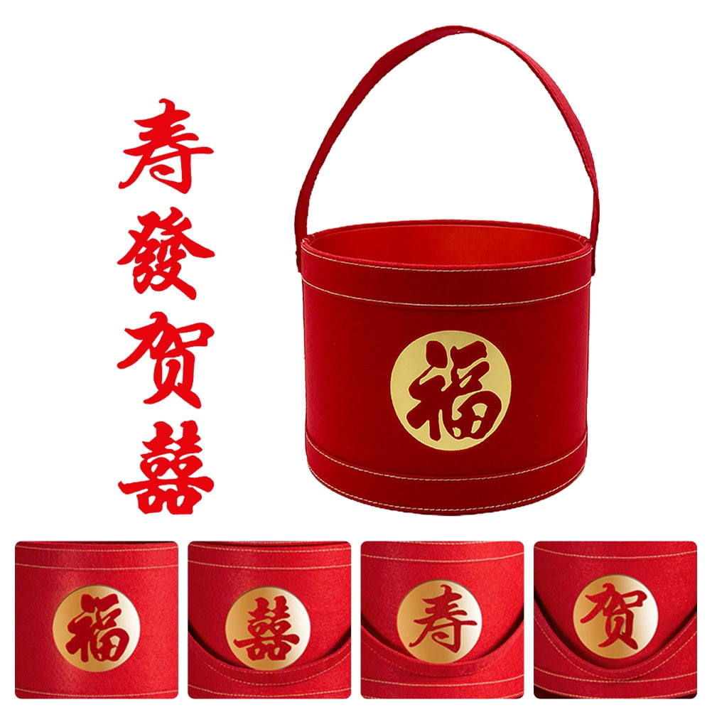 Huaq New Year's blessing bucket, red blessing bucket, golden round ...