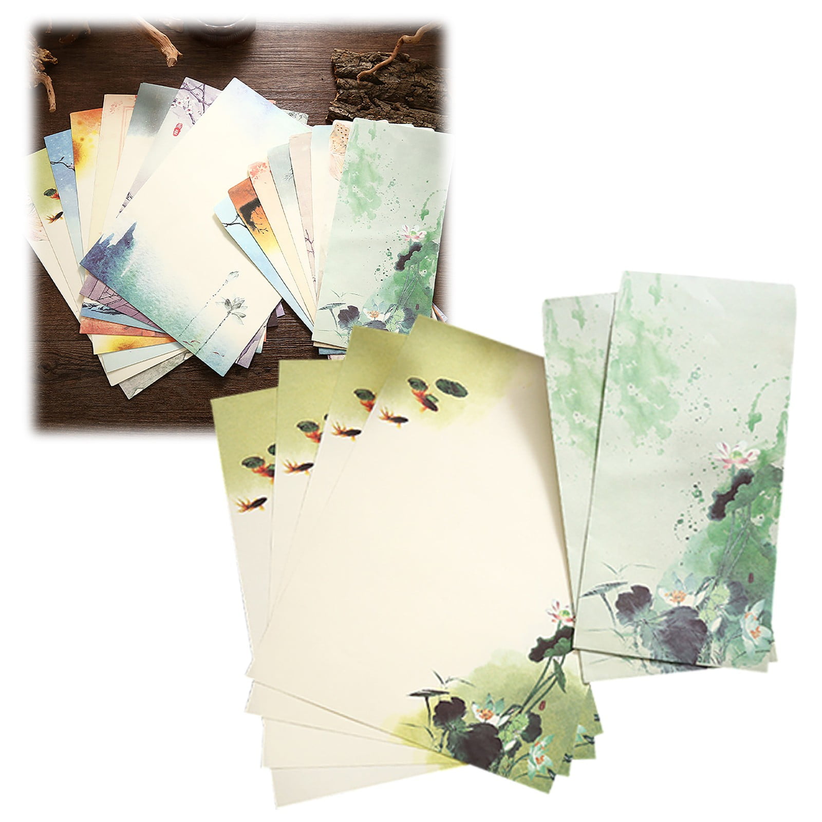 Huarll Paper Envelope Set 4 Sheets of Letter Paper + 2 Envelopes Green ...