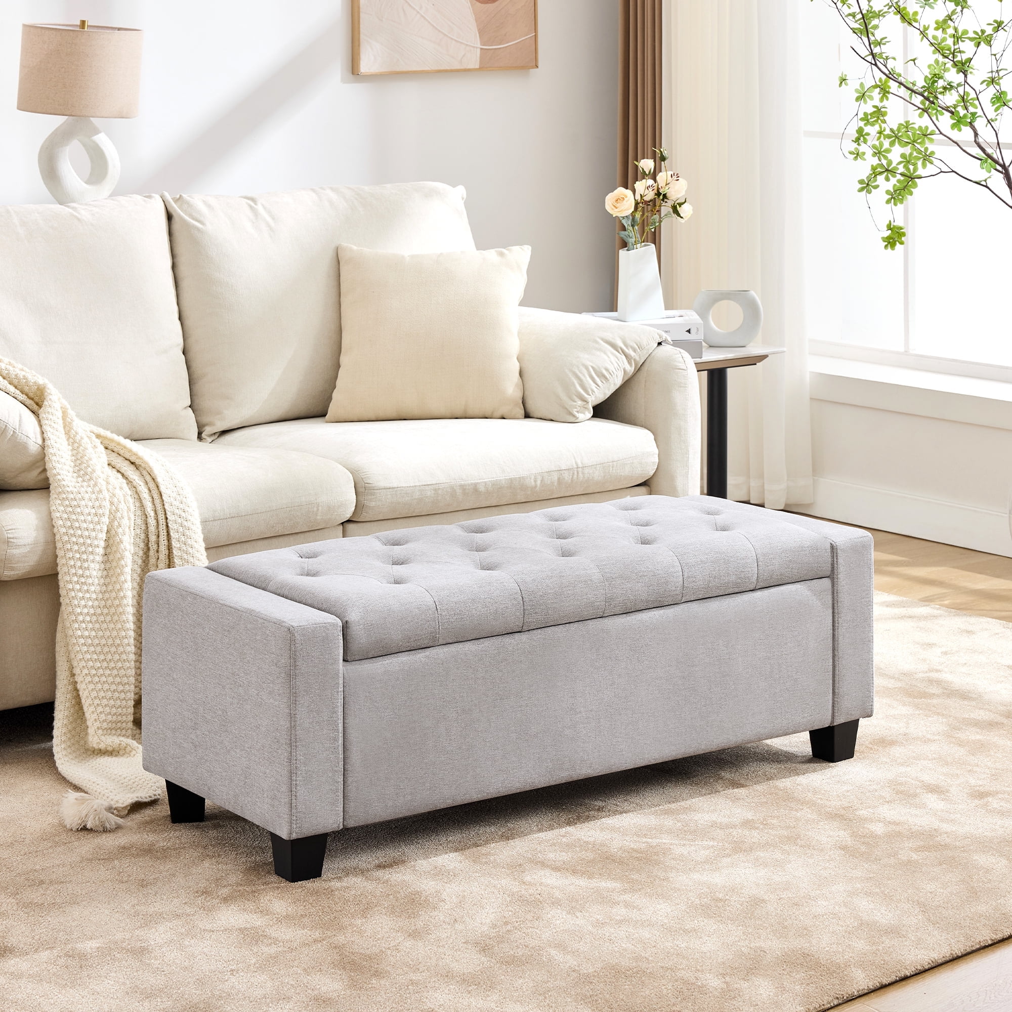 Huatean Home, Storage Bench, 48" Ottoman with Safety Hinge, Light Gray ...