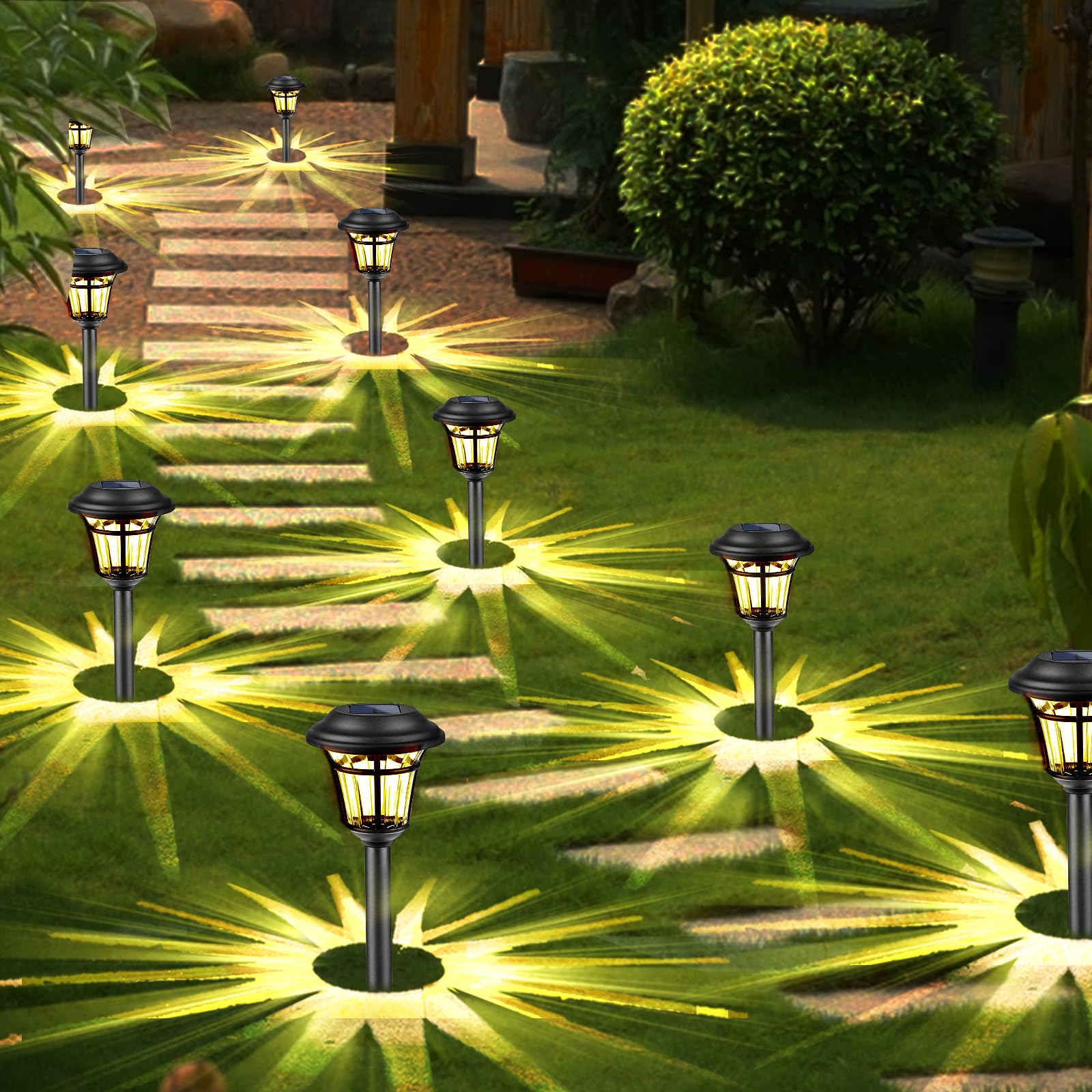 Huatek Solar Pathway Lights IFF17 Outdoor, 12 Pack White Solar Light ...