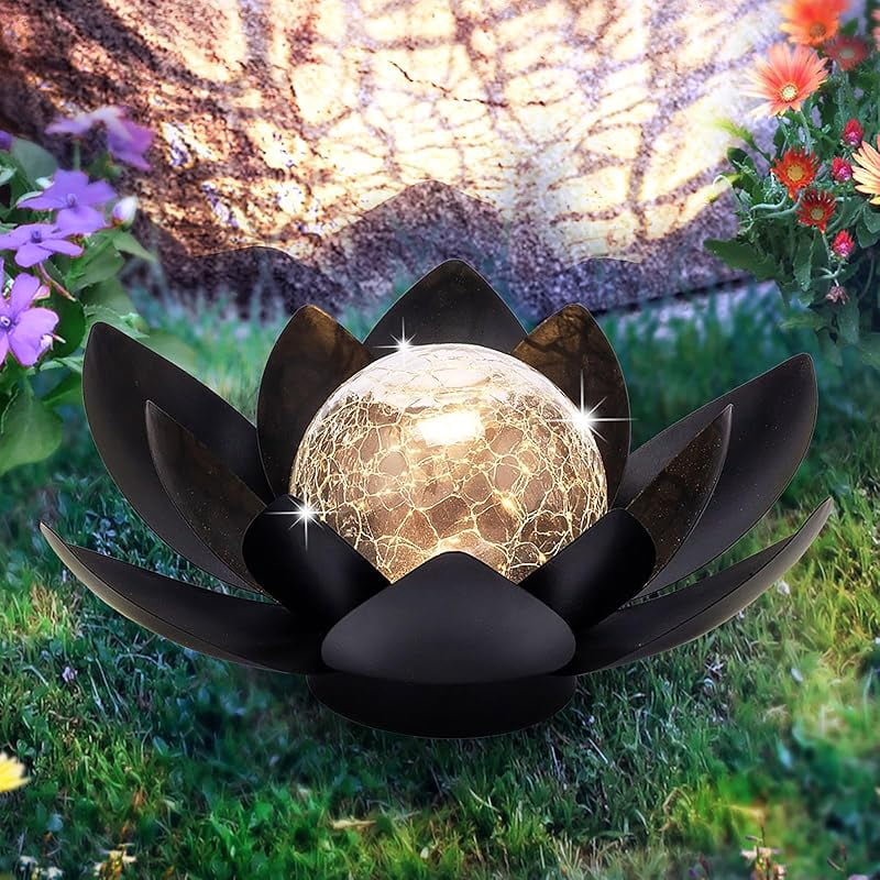 Huaxu Solar Light Outdoor Garden Decor Blue Metal Crackle Globe Glass ...
