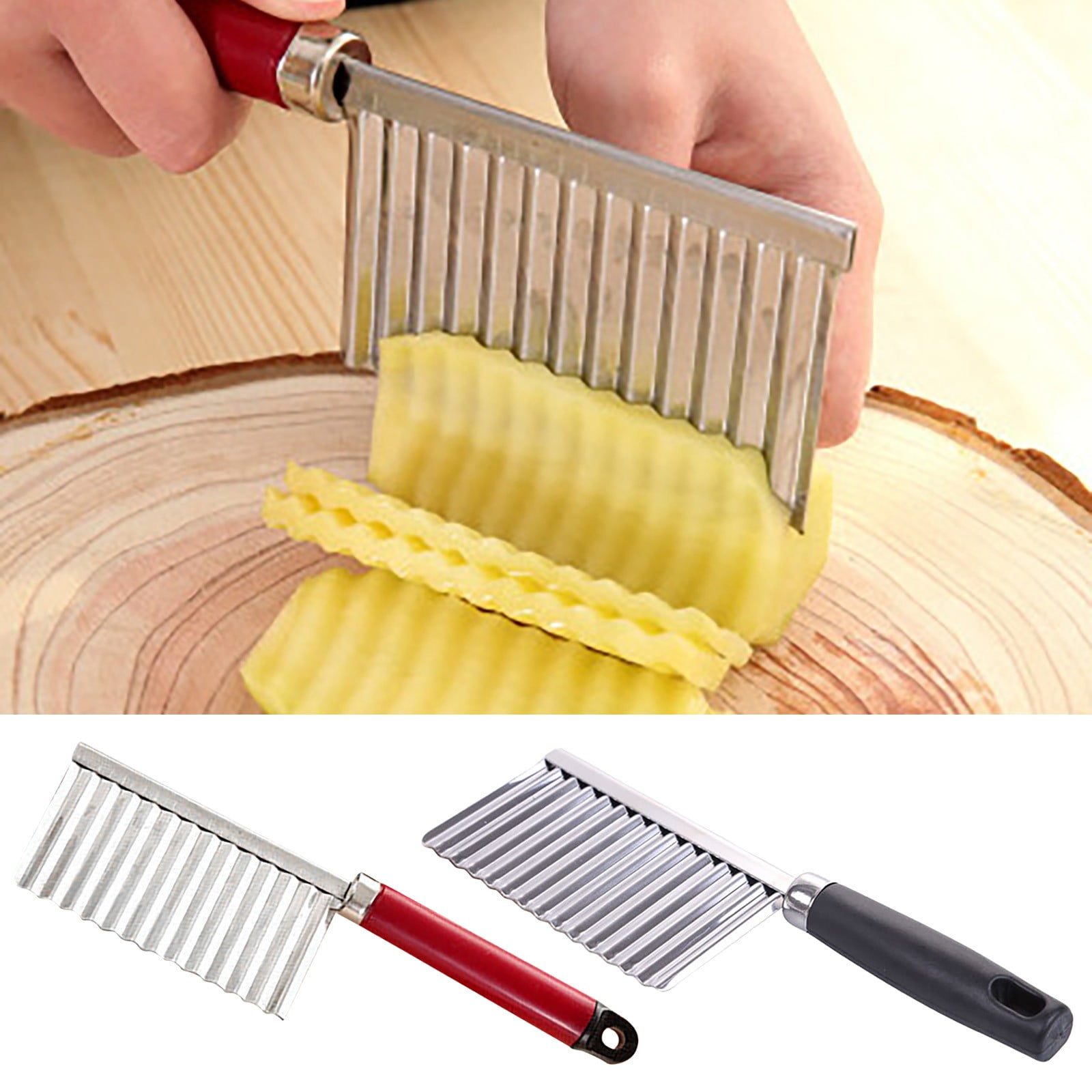 Wavy Potato Cutting Knife Red/Black 1Pc Each 2 Piece Potato Ripple ...