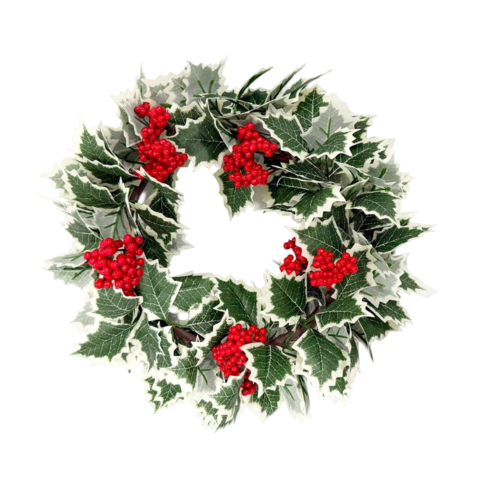 Huayoulu Christmas Wreath Traditional Holly Wreath with Red Berries and ...