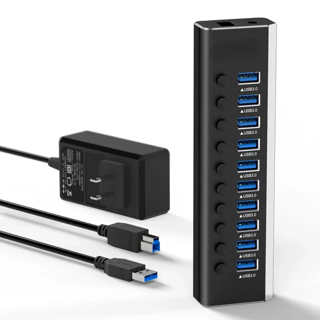 Hub 10 Port 5Gbps USB 3.0 Data Hubs with 36W 12V/3A Power Adapter ...