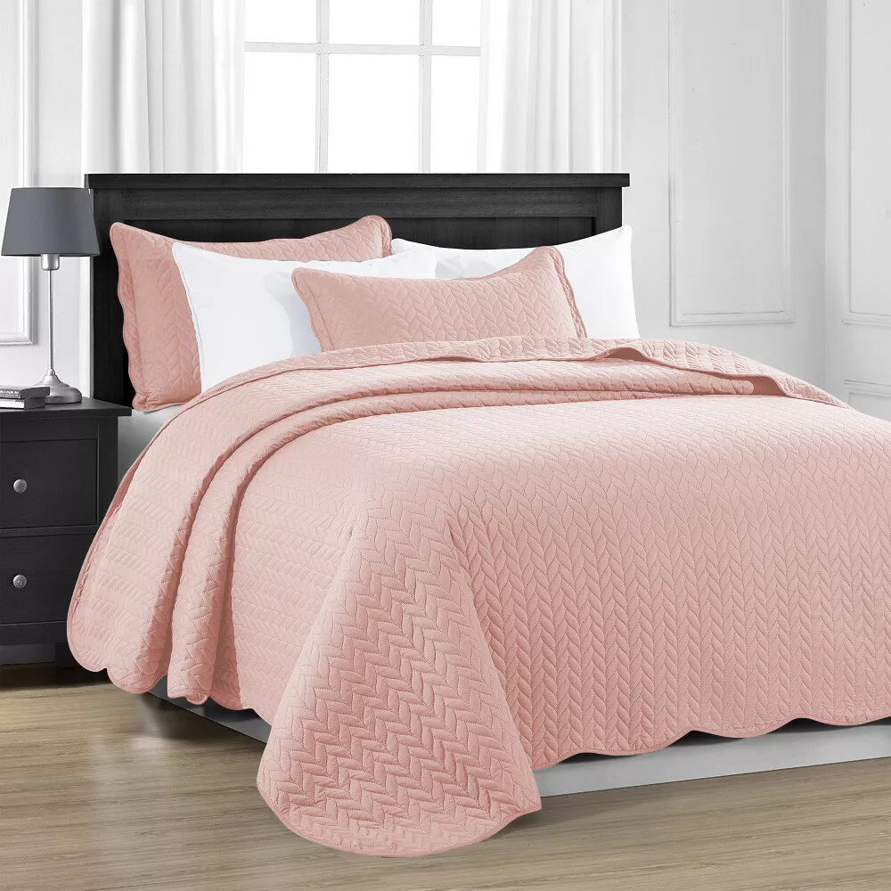 Huba Homes 3 Piece Embossed Quilted Bedspread Set Twin peach - Walmart.com