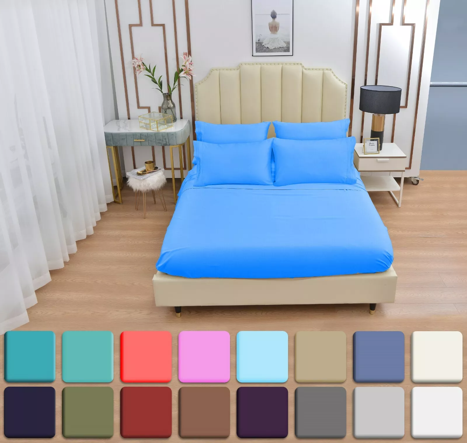 Huba Homes 6 Pc Bamboo Sheets Set Deep Pockets Cool Bamboo Sheets Queen ...