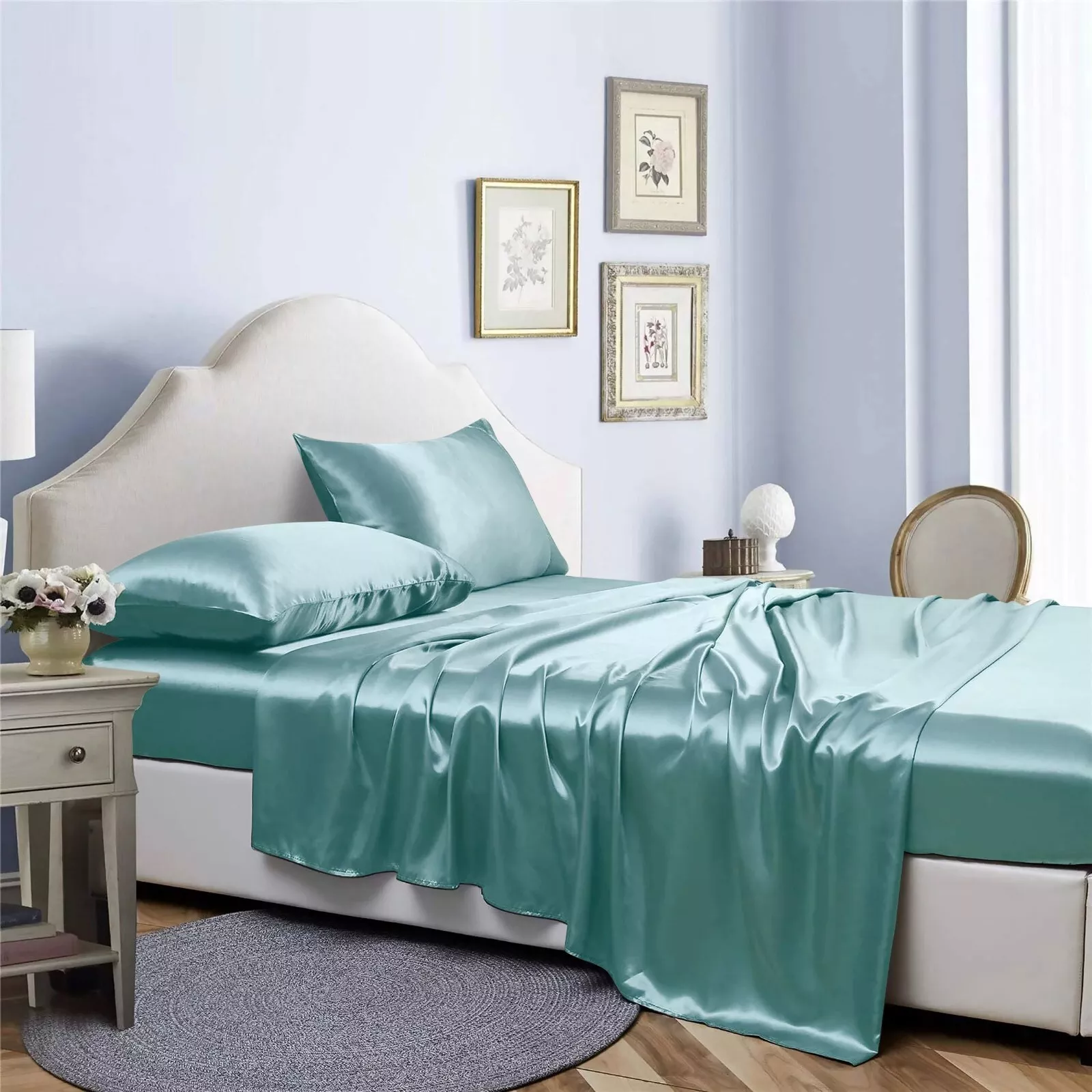 Huba Homes Bibb Home Silky Satin 4 Piece Sheet Set twin aqua - Walmart.com