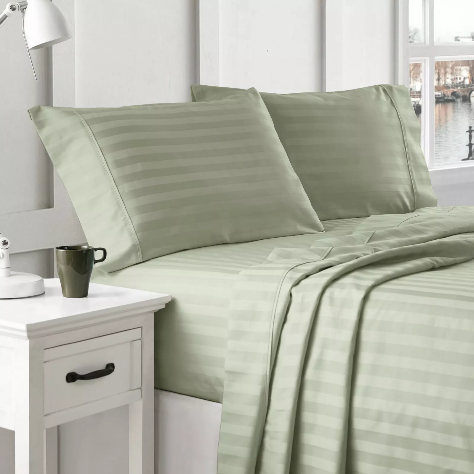 Huba Homes Brielle Home 300 Thread Count 100% Cotton Dobby Striped ...