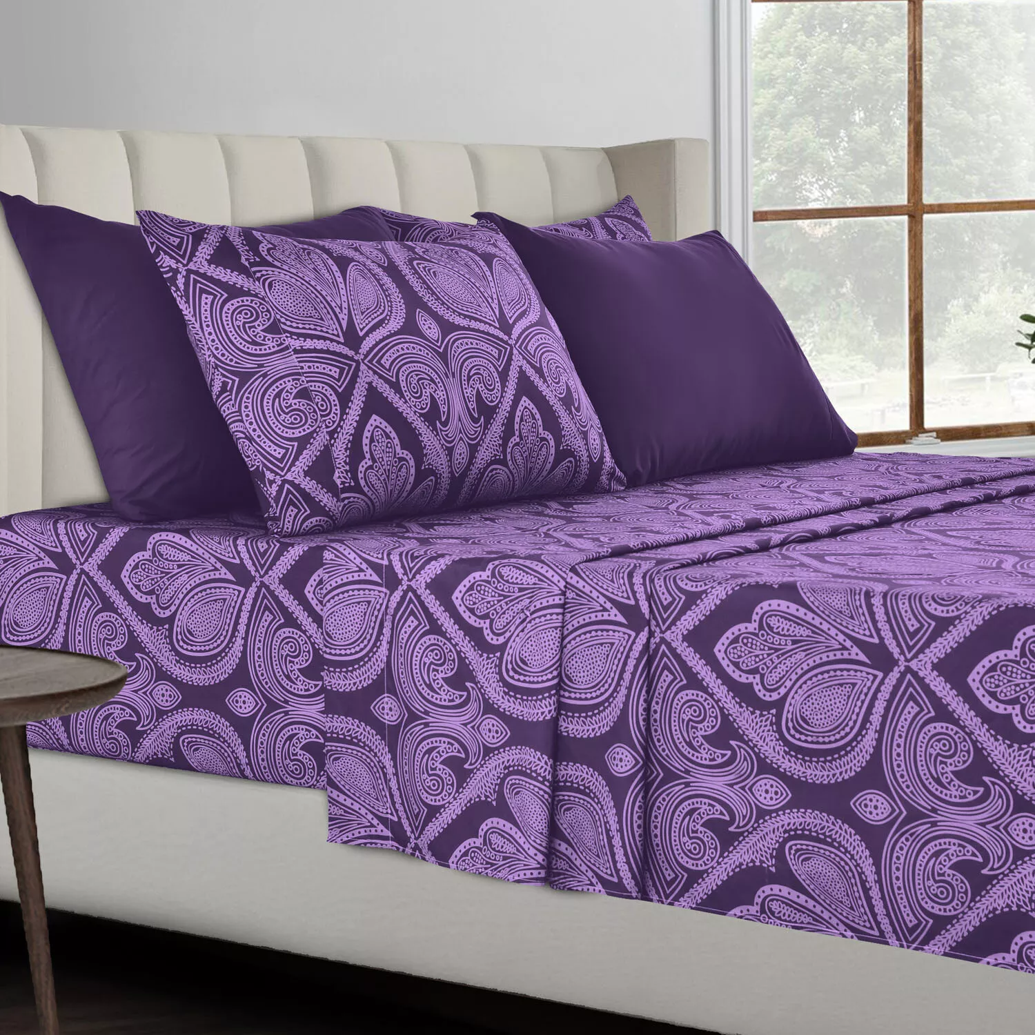 Huba Homes Deep Pocket 6 Piece Bed Sheets Set 1800 Series Luxury Comfort Paisley Sheet Set queen ...