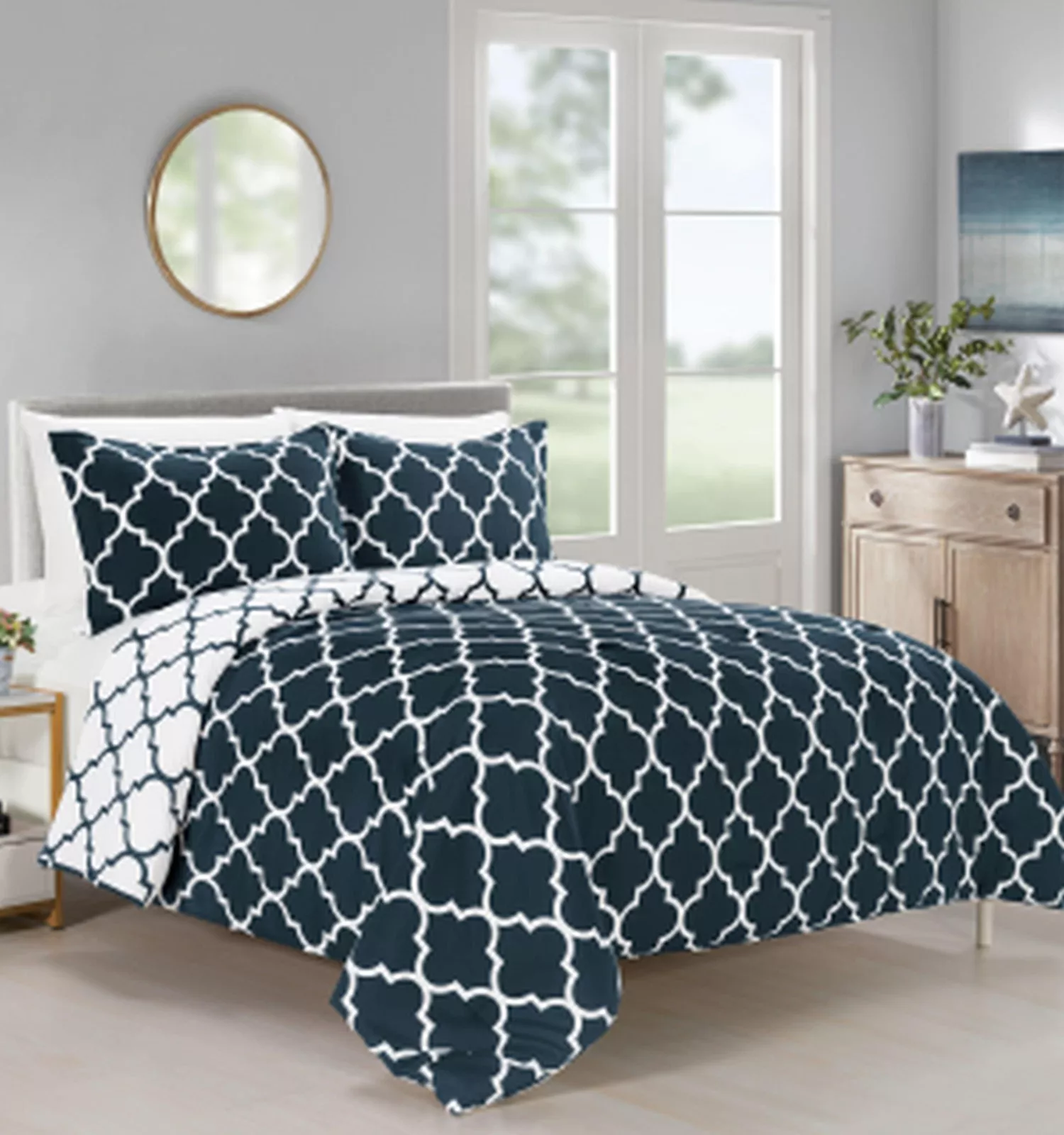 Huba Homes Elegant Comfort 3-Piece Moroccan Trellis Reversible ...