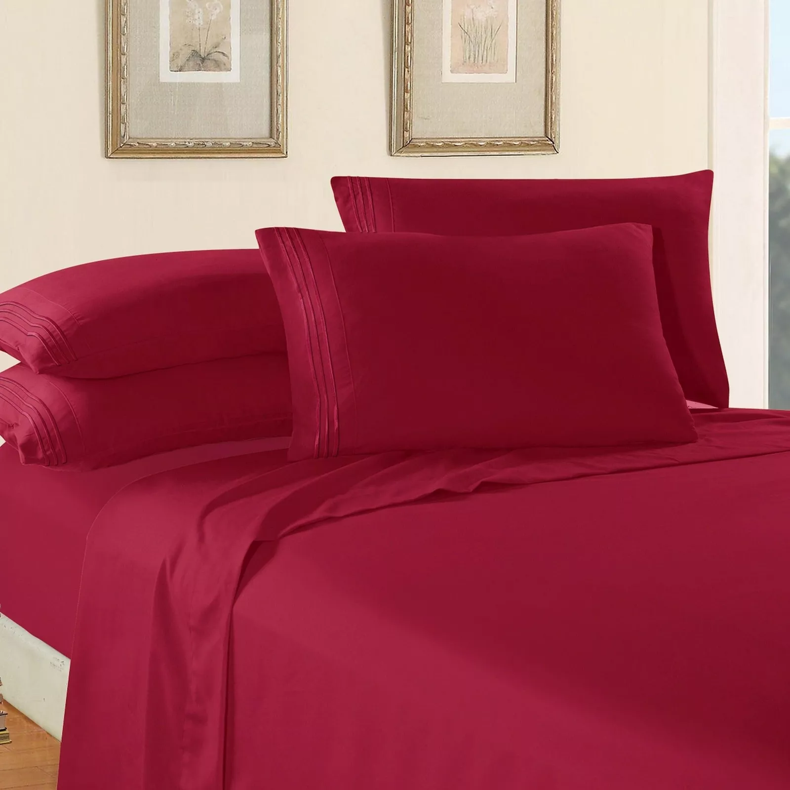 Huba Homes Elegant Comfort Essential 6-Piece 3-Line Embroidery Sheet ...