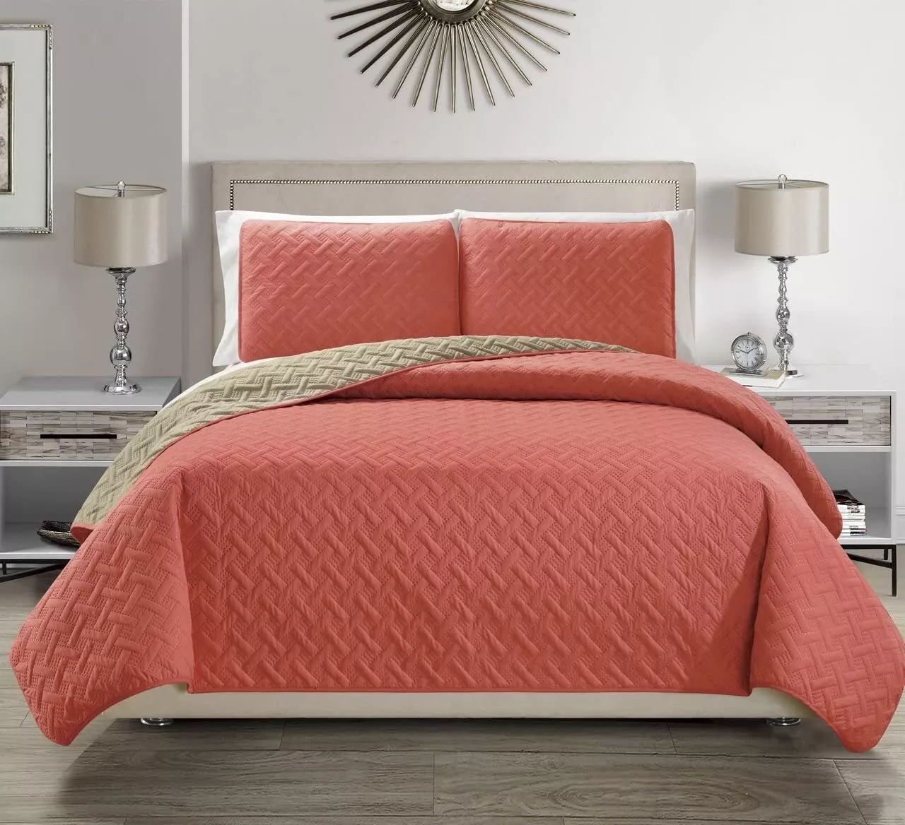 Huba Homes Embossed Reversible Microfiber Bedspread/Quilt/Coverlet ...