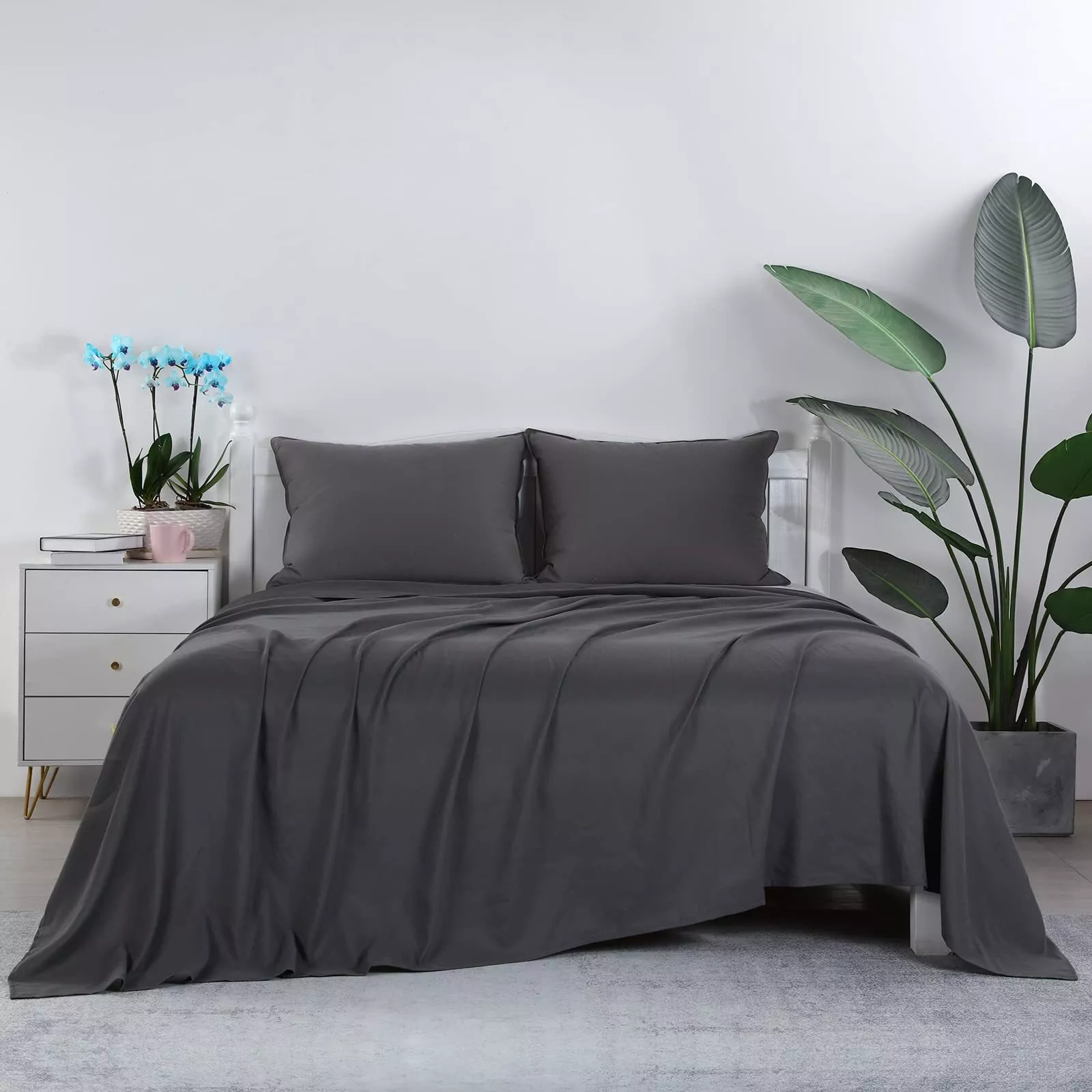 Huba Homes Grey Oversized King Flat Sheets Extra Large,Soft & Durable Bed Sheet,Smooth ...