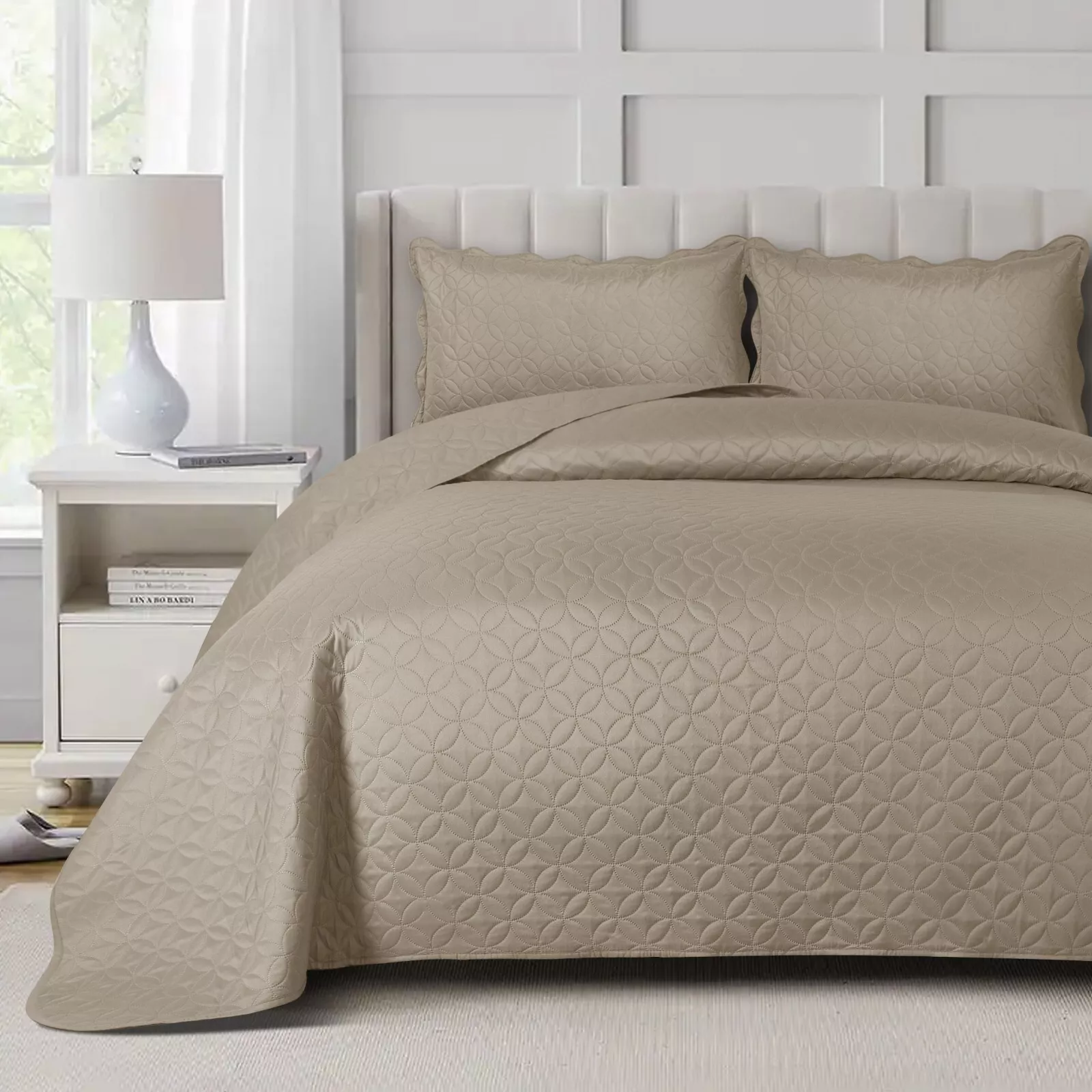 Huba Homes Quilted Bedspread 3-Piece Oversized Reversible Ultrasonic ...