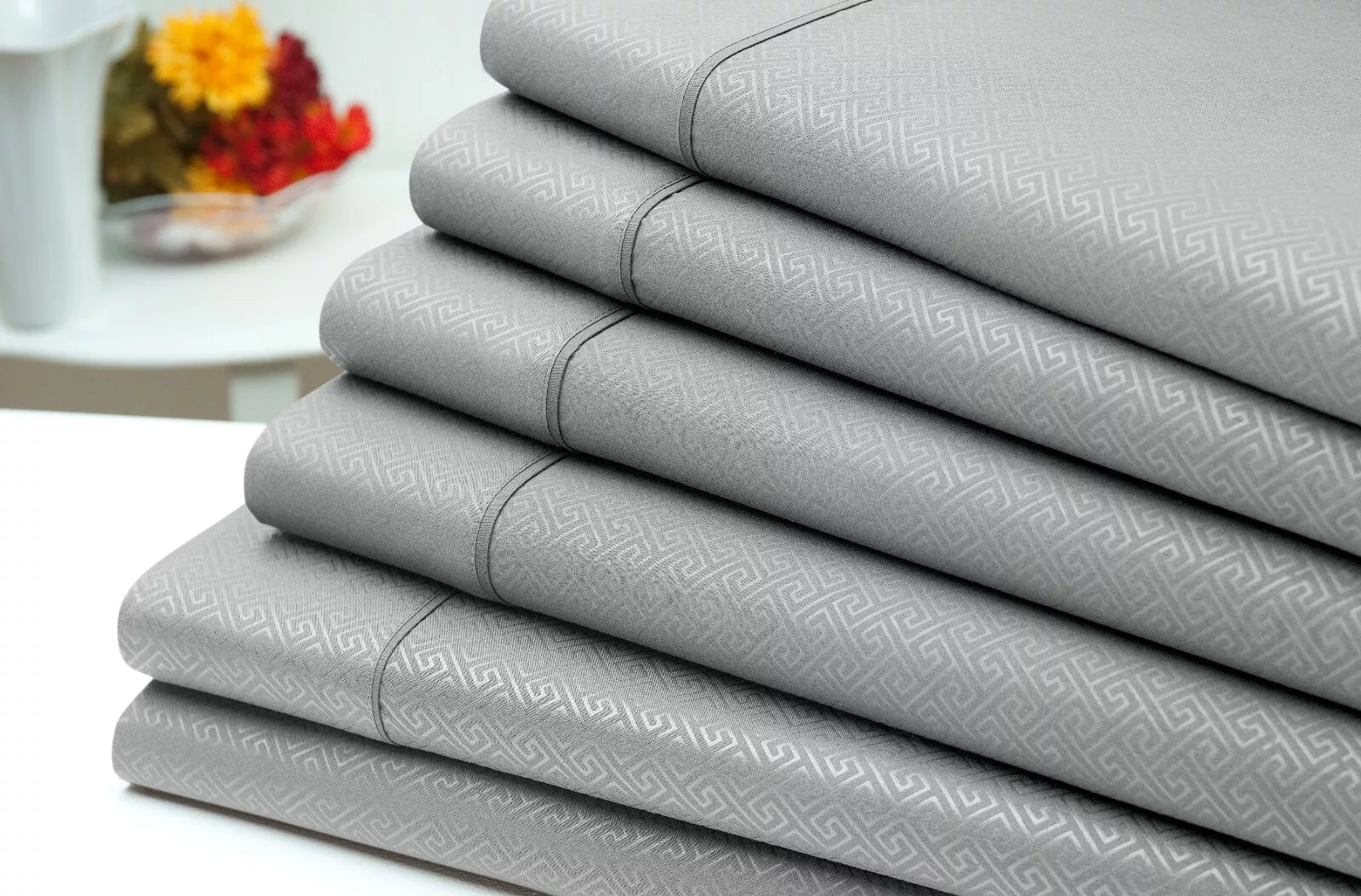 Huba Homes US Army 6 Piece Embossed Greek Key Sheet Set king silver ...