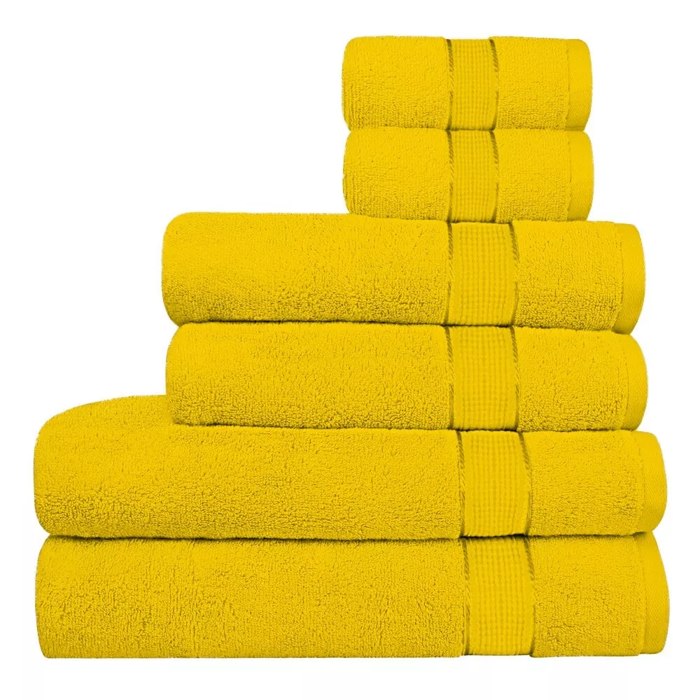 Huba Homes Yellow Towel Set of 6, 600 GSM Bath Towels, 100% Premium ...