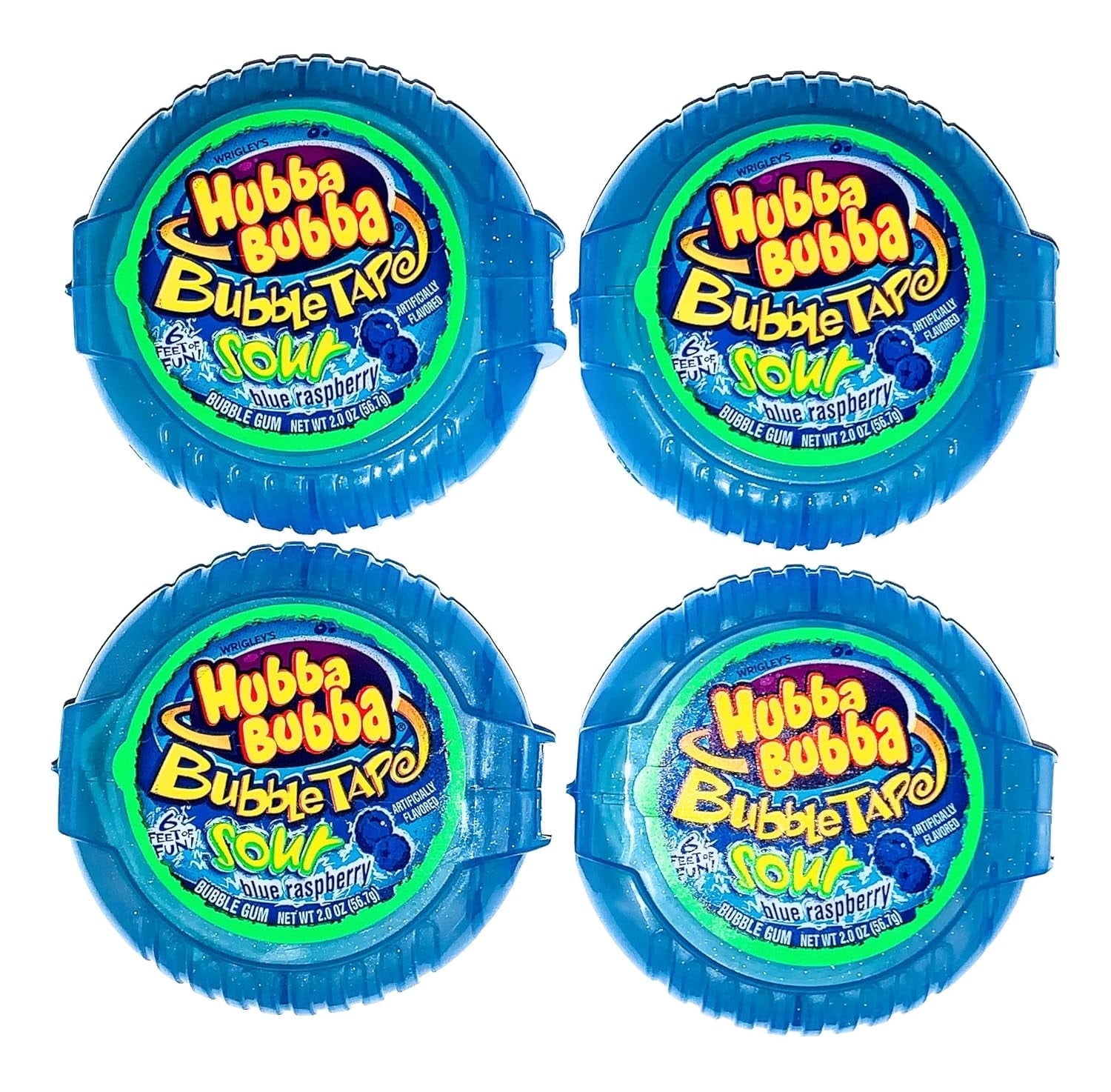 HUBBA BUBBA Sour Blue Raspberry Bubble Tape 4 Pack, 6 Feet of Chewy GUM ...