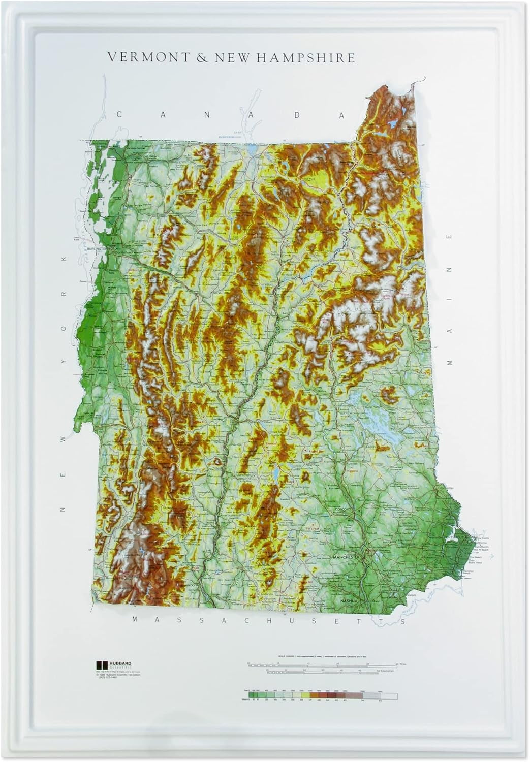 Hubbard Scientific 3D Vermont & New Hampshire Map | A True Raised ...