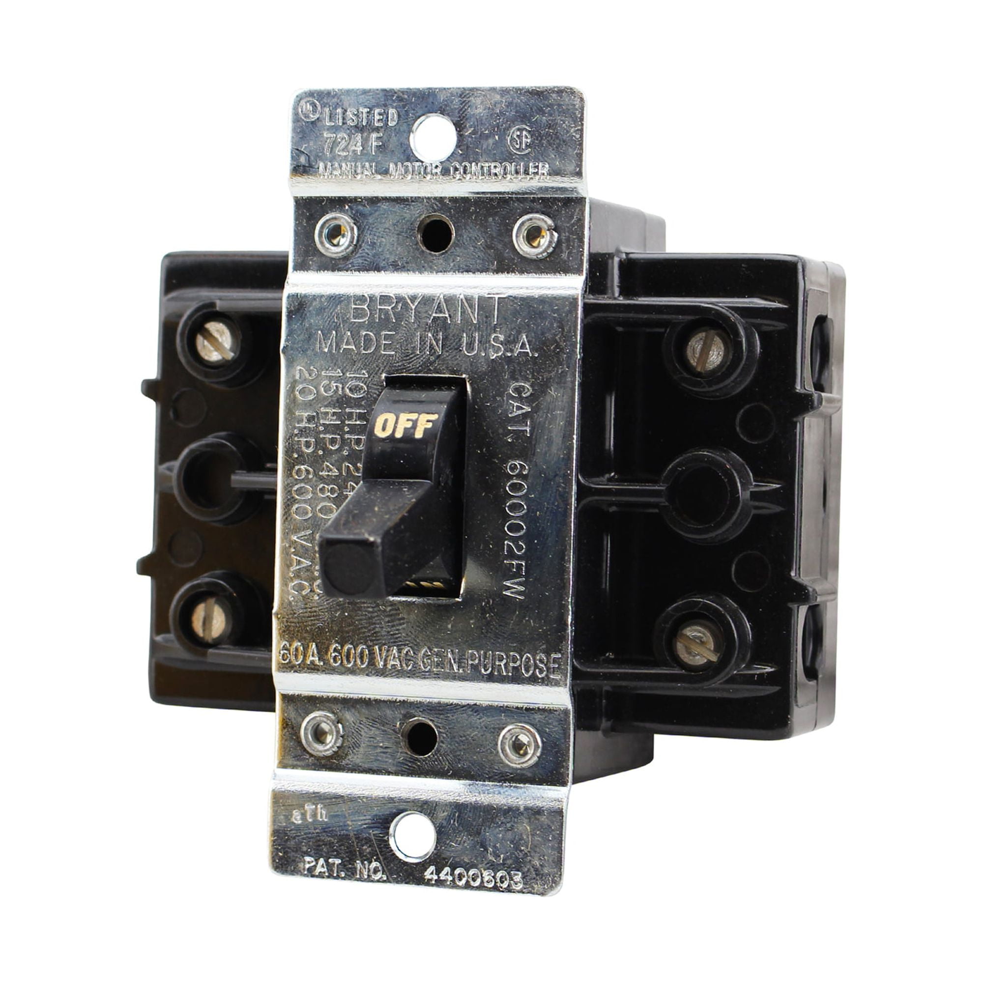 Hubbell 7862FW Manual Motor Controller 60A 600V 2 Pole W/O Overload ...