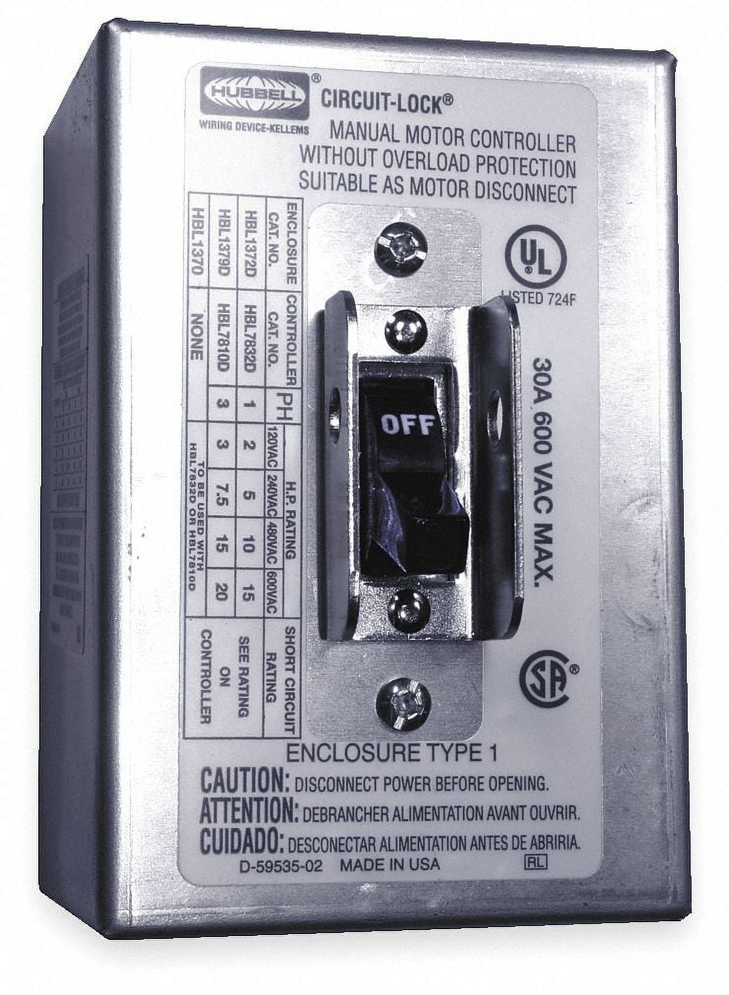 Hubbell HBL1372D 2 Pole Disconnect Switch with NEMA 1 Enclosure, 30 amp ...