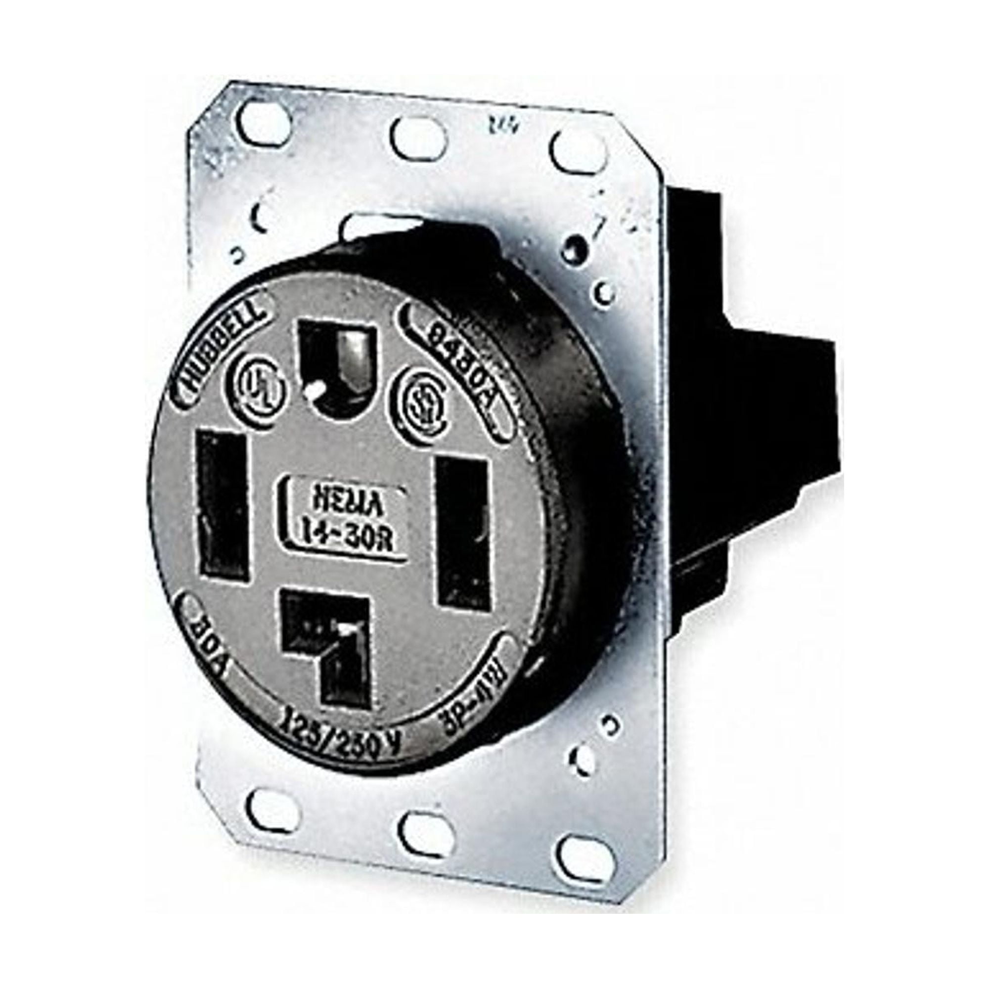 Hubbell Wiring Device-Kellems Recept,Black,30 A,3P4W,Back; Side,1PK ...