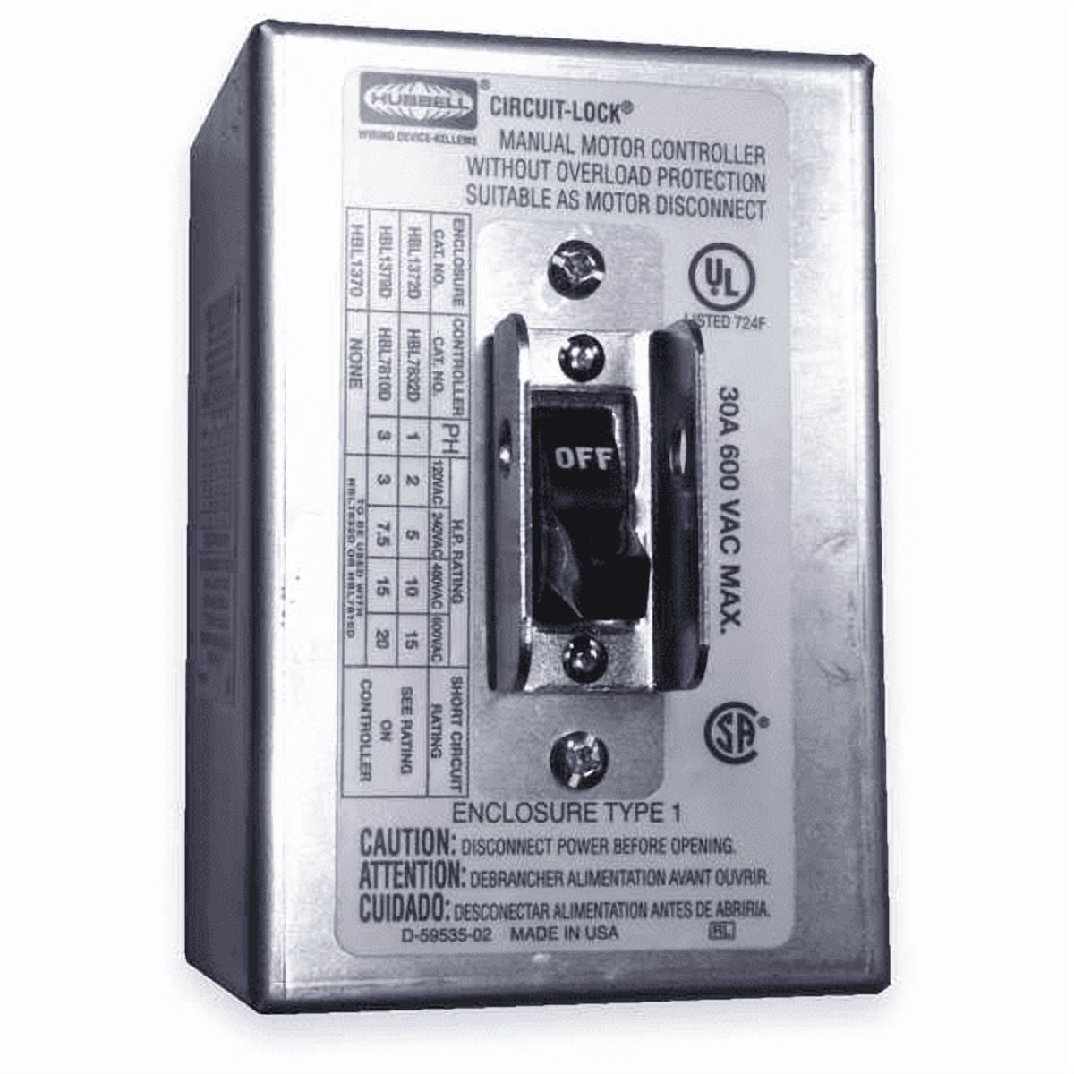 Hubbell Kellems Manual Motor Switch 30A 600V 2 Pole Heavy Duty ...