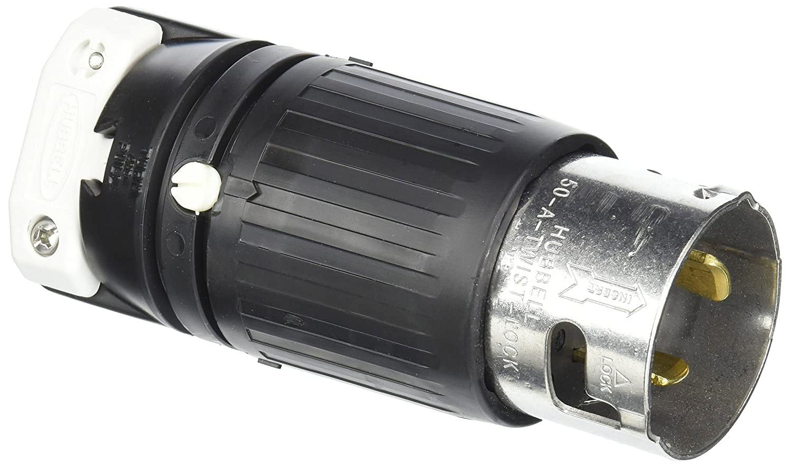 Hubbell Wiring Device-Kellems LckPlg,Strt;50 A;Blk; White,Nylon,3Blds ...