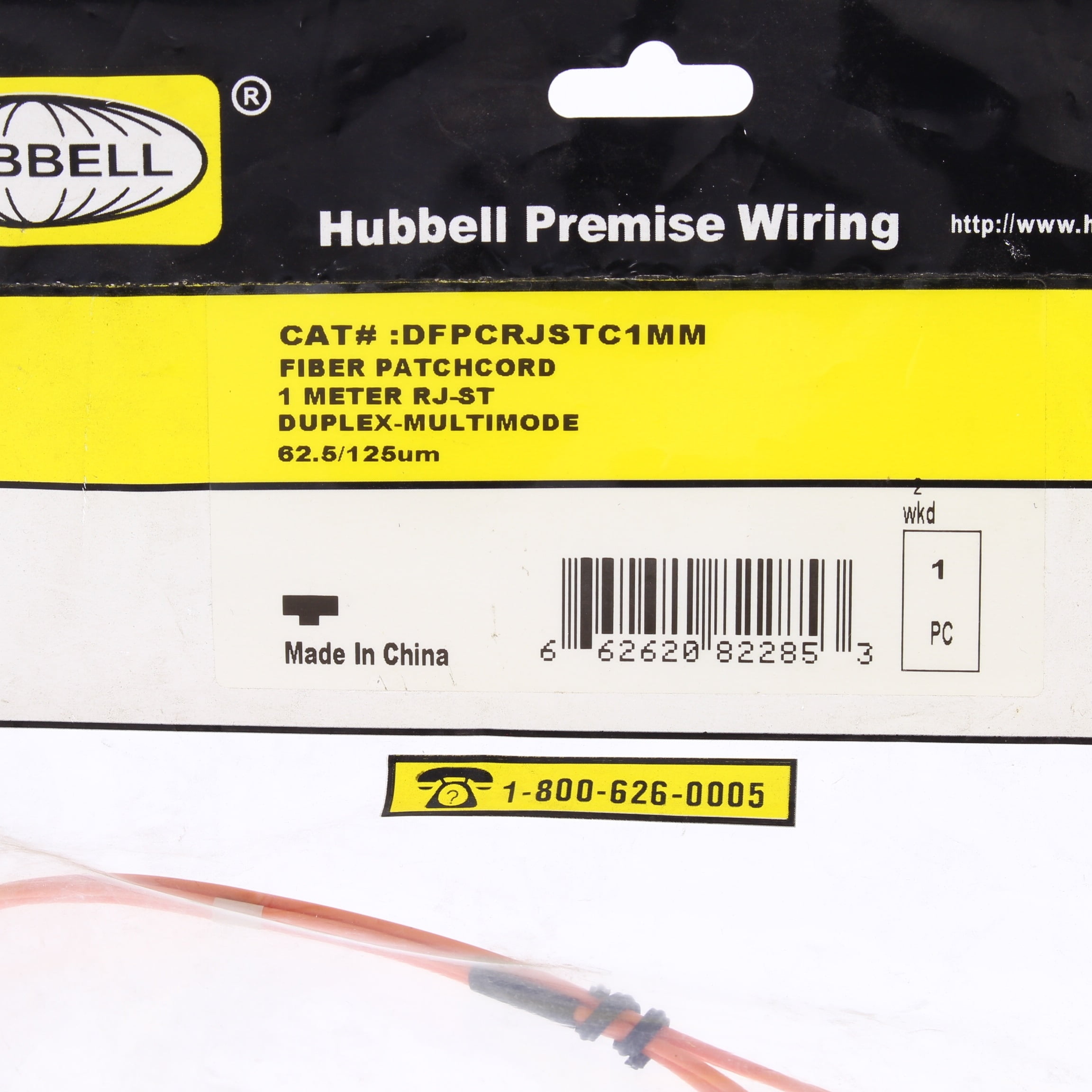 Hubbell MTRJ-ST Fiber Optic Patch Cord 1m Plenum OM1 Cable Duplex MM ...