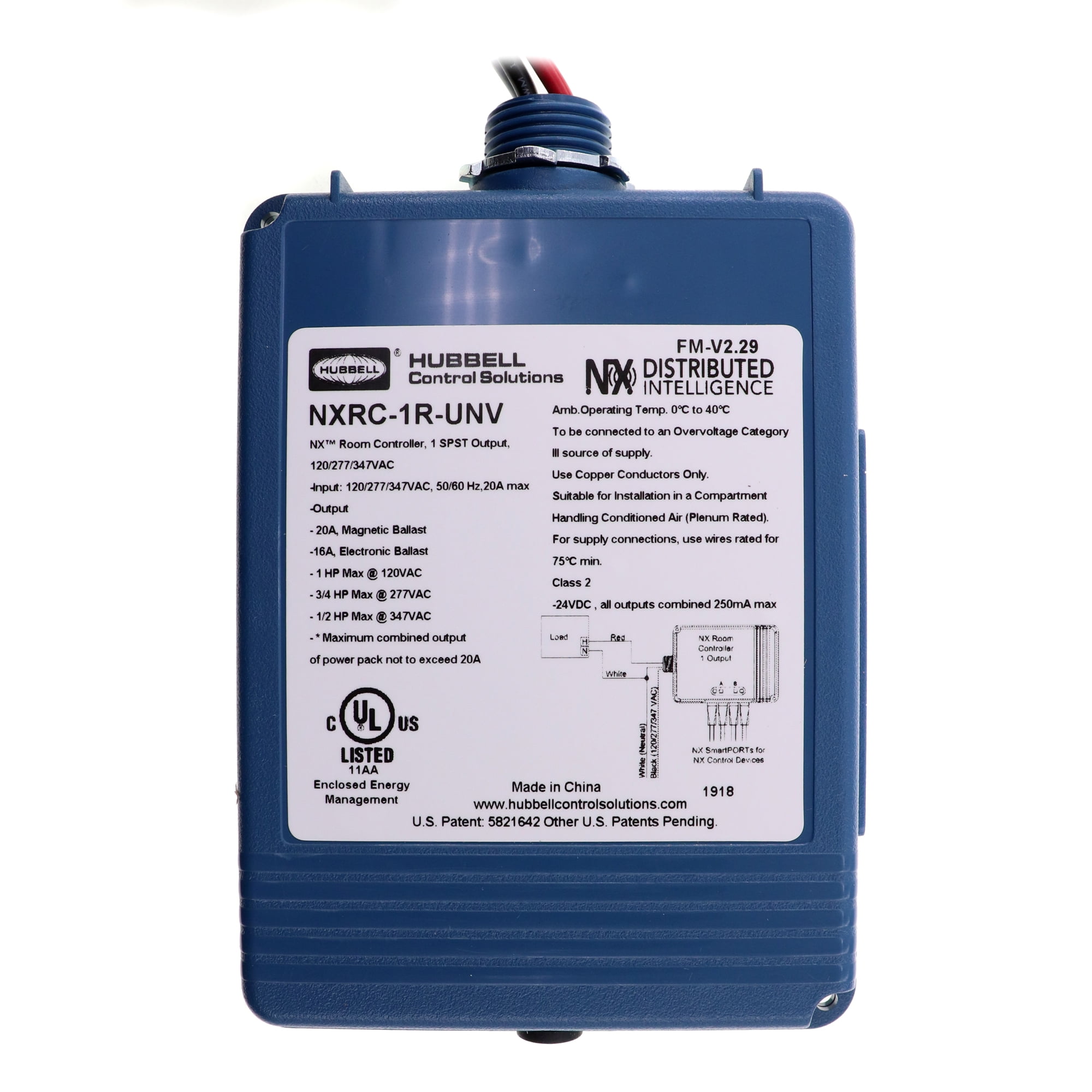 Hubbell NXRC-1R-UNV NX Room Controller Module, 1 SPST Output, 120/277V ...