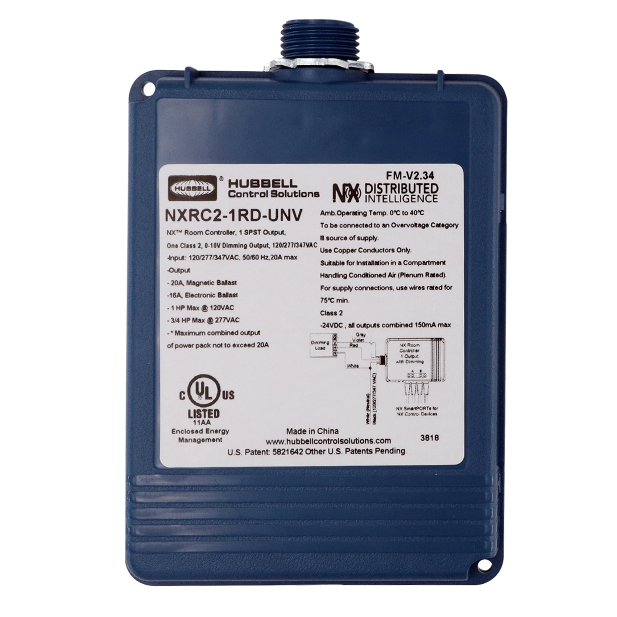 Hubbell NX-Room Controller NXRC2-1RD-UNV, SPST, Low Voltage 0-10V ...