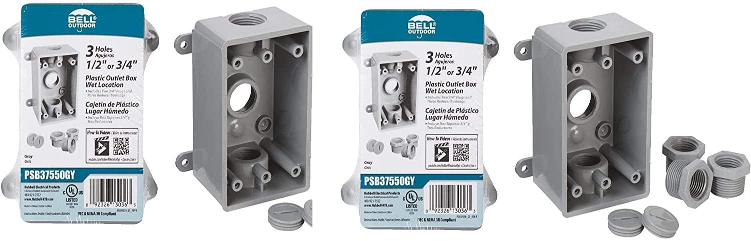Hubbell PSB37550GY Single-Gang Weatherproof 1/2-Inch or 3/4-Inch ...