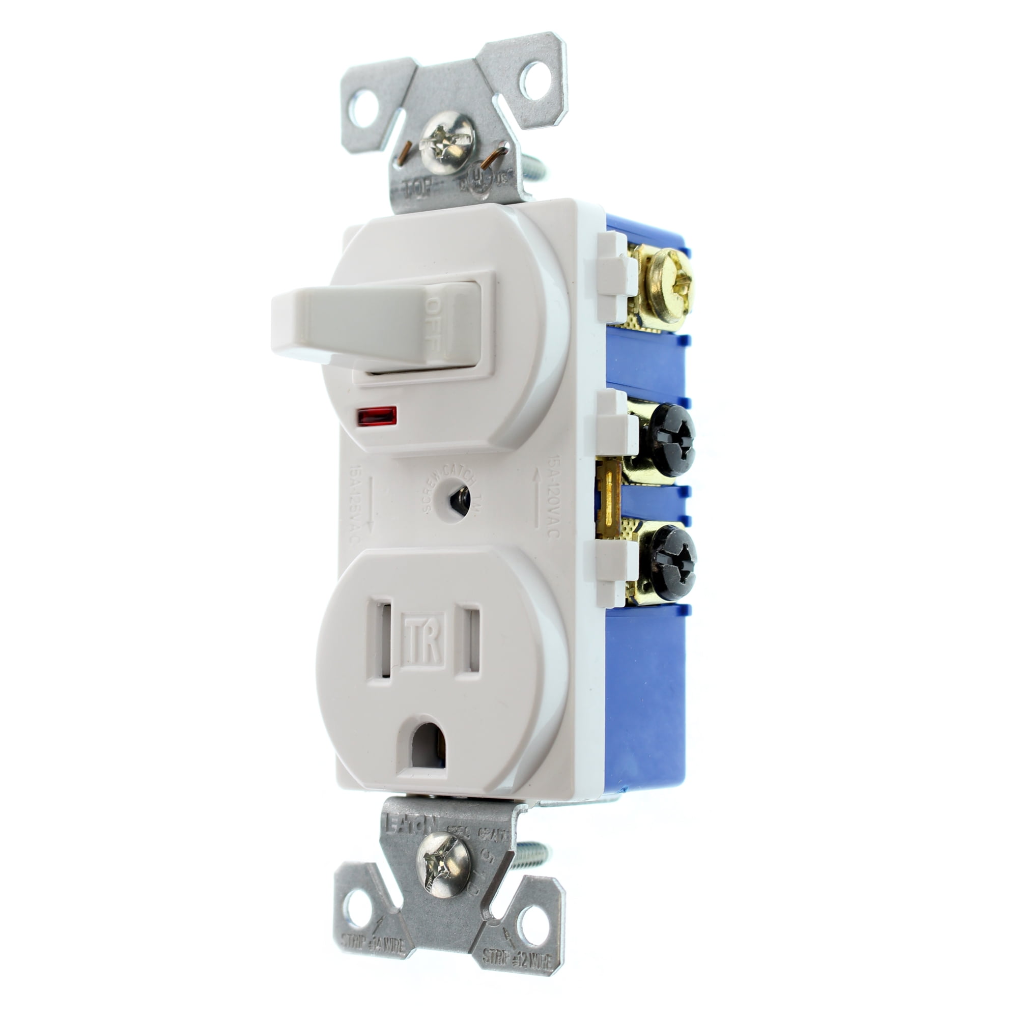Hubbell RC108WTRZ Combo Toggle Switch & Receptacle, TR Outlet, 15-Amp ...