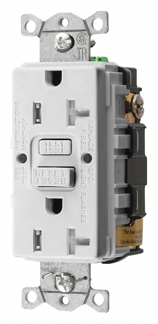 Hubbell Recept,Wht,20 A,GFCI,2P3W,Back; Side,1PK GFRTR20W - Walmart.com