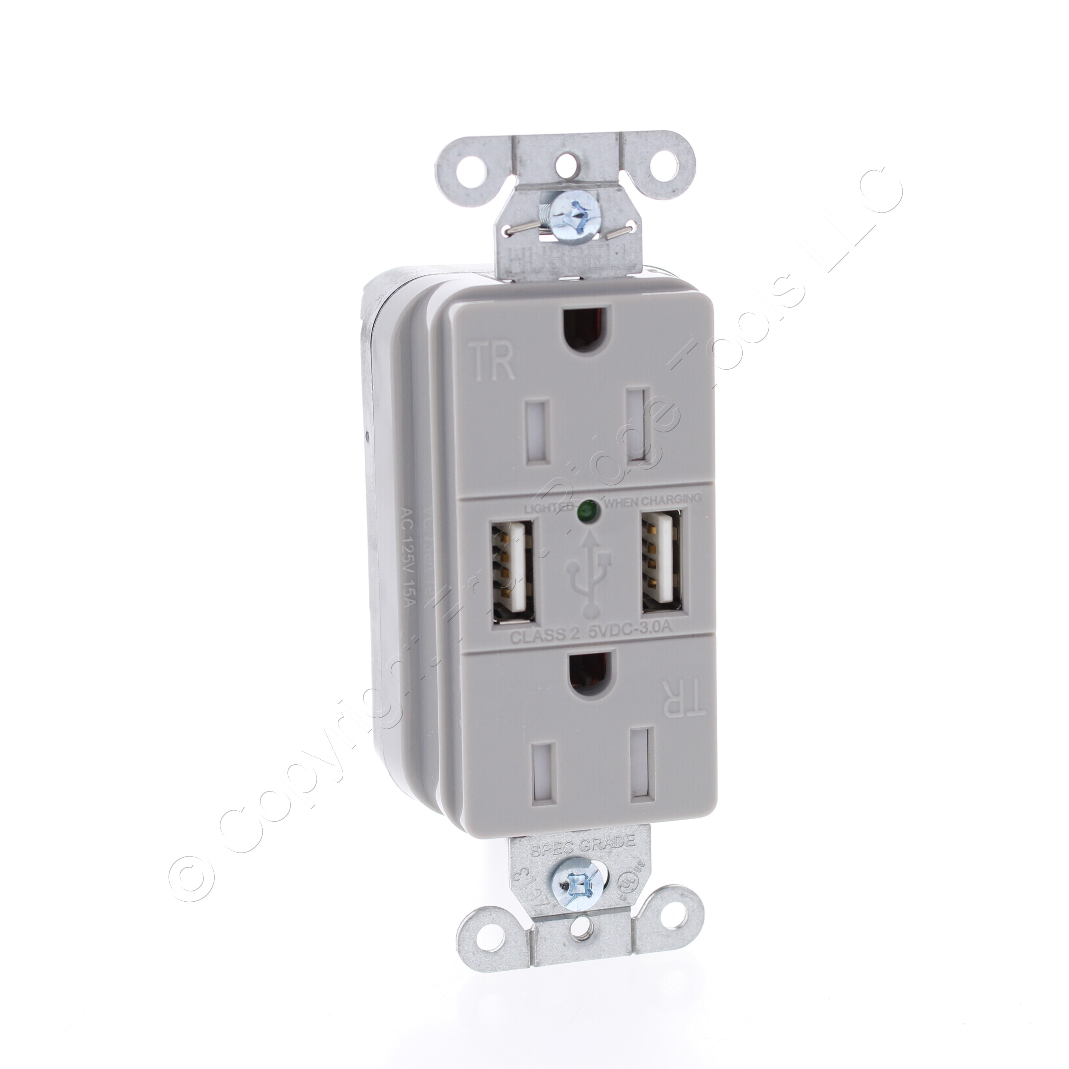 Hubbell SNAP15USBGY Gray Decorator SNAPConnect 15A Receptacle TR Outlet ...