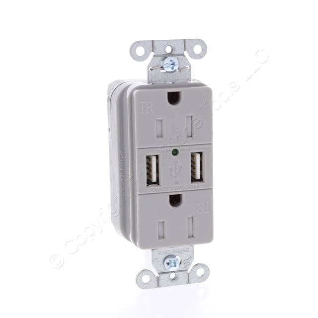 Hubbell SNAP15USBGY Gray Decorator SNAPConnect 15A Receptacle TR Outlet ...