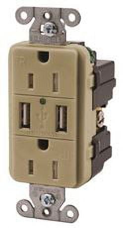 Hubbell Tamper Resistant Usb Charger Duplex Receptacle, 15 Amp, Ivory ...