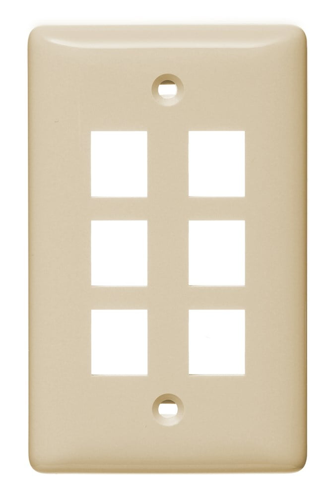Hubbell Wiring Light Almond 6-Port NSP16LA 1-Gang Multimedia Faceplate ...