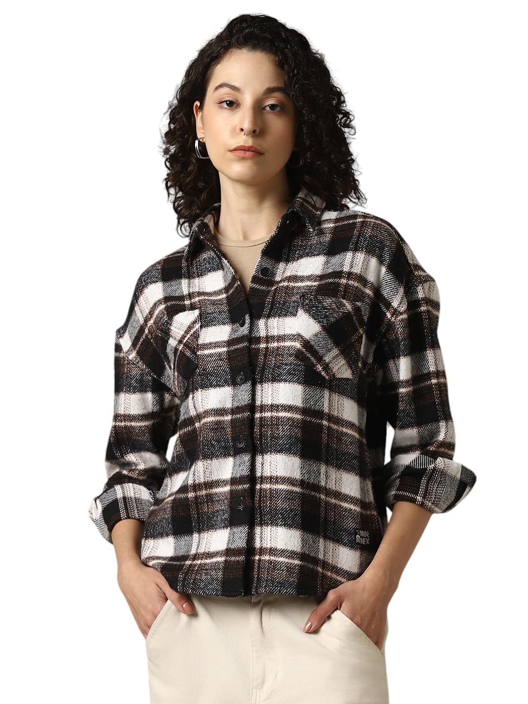 Hubberholme Women Cotton Check Oversized Fit Spread Collar Full Sleeves ...