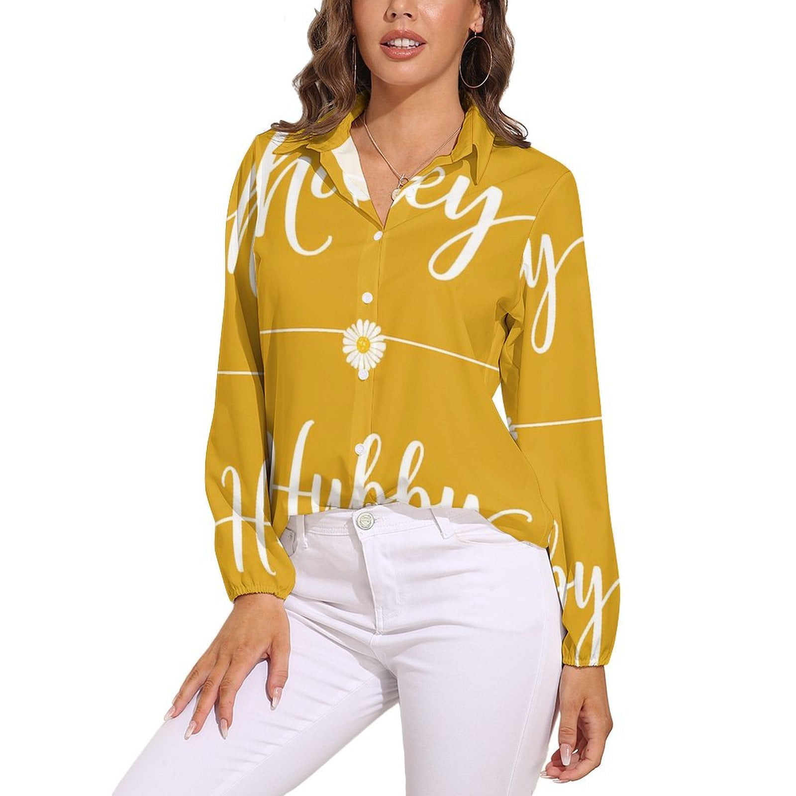 Hubby Wifey Script Art-1 Vntage Casual Long Sleeve Shirt Blouse Woman ...