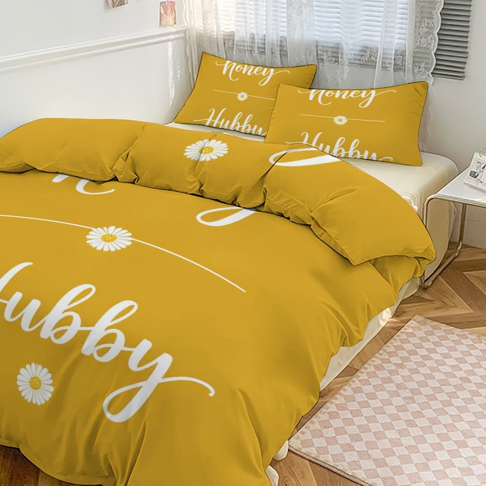 Hubby Wifey Script Art 79"x90" 3 Pcs Soft Bedding Set, Includes Duvet ...