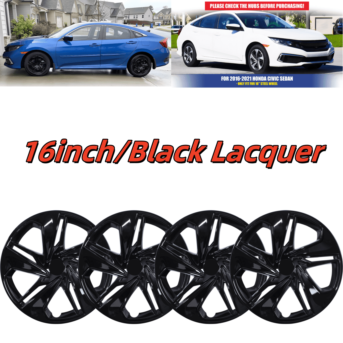 Hubcaps Wheel Covers 16 " Set of 4 for 2016-2024 Honda Civic SEDAN Snap ...