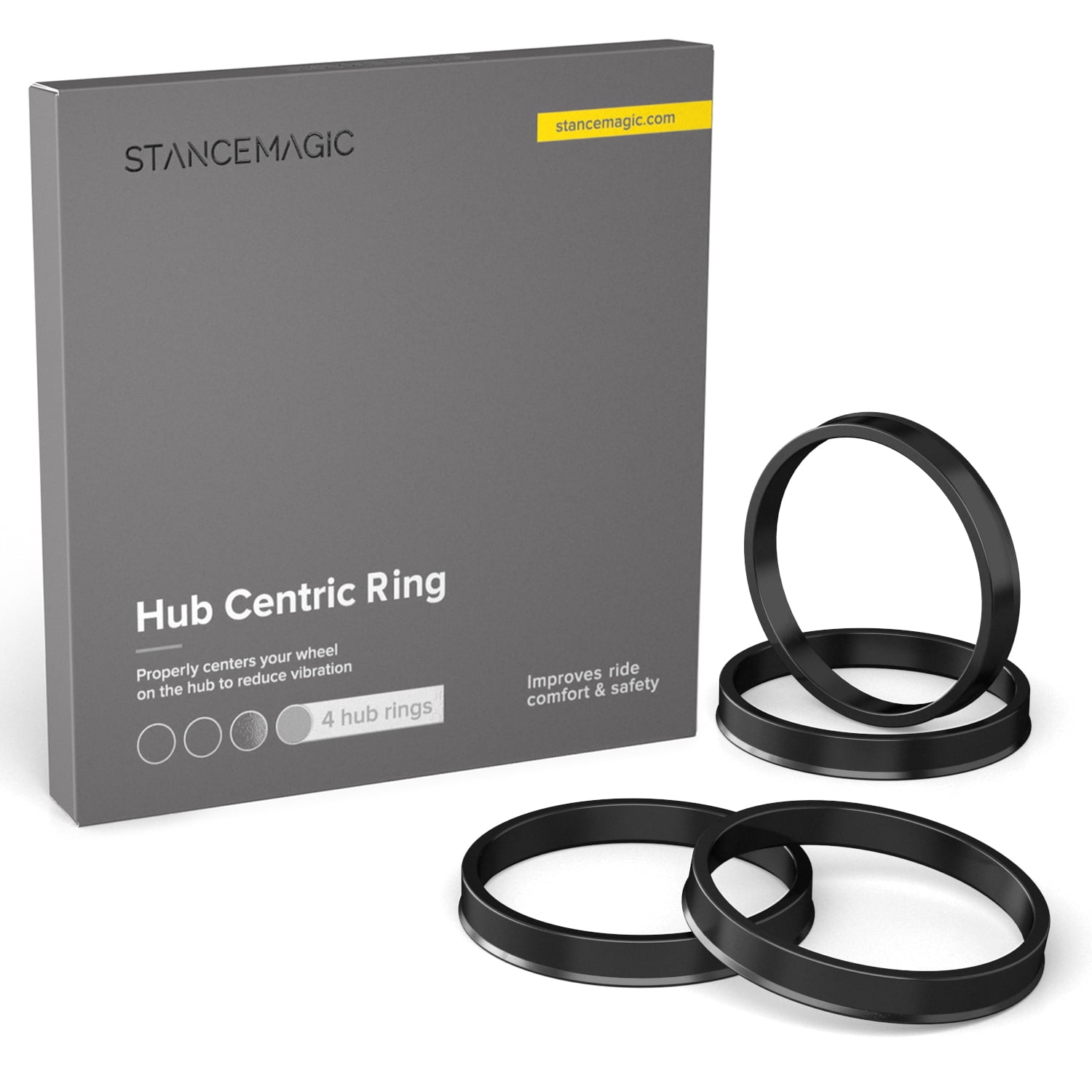 Hubcentric Rings (Pack of 4) - 60.1mm ID to 64.1mm OD - Black Poly ...
