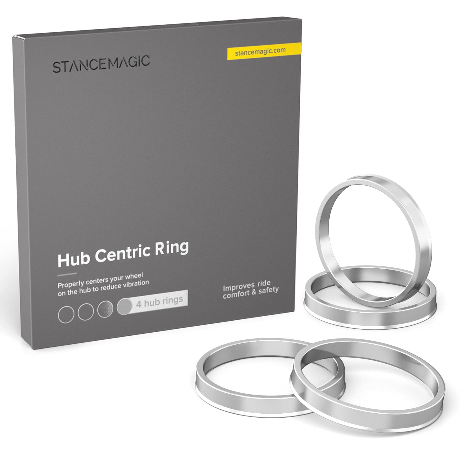 Hubcentric Rings (Pack of 4) - 60.1mm ID to 73.1mm OD - Silver Aluminum ...