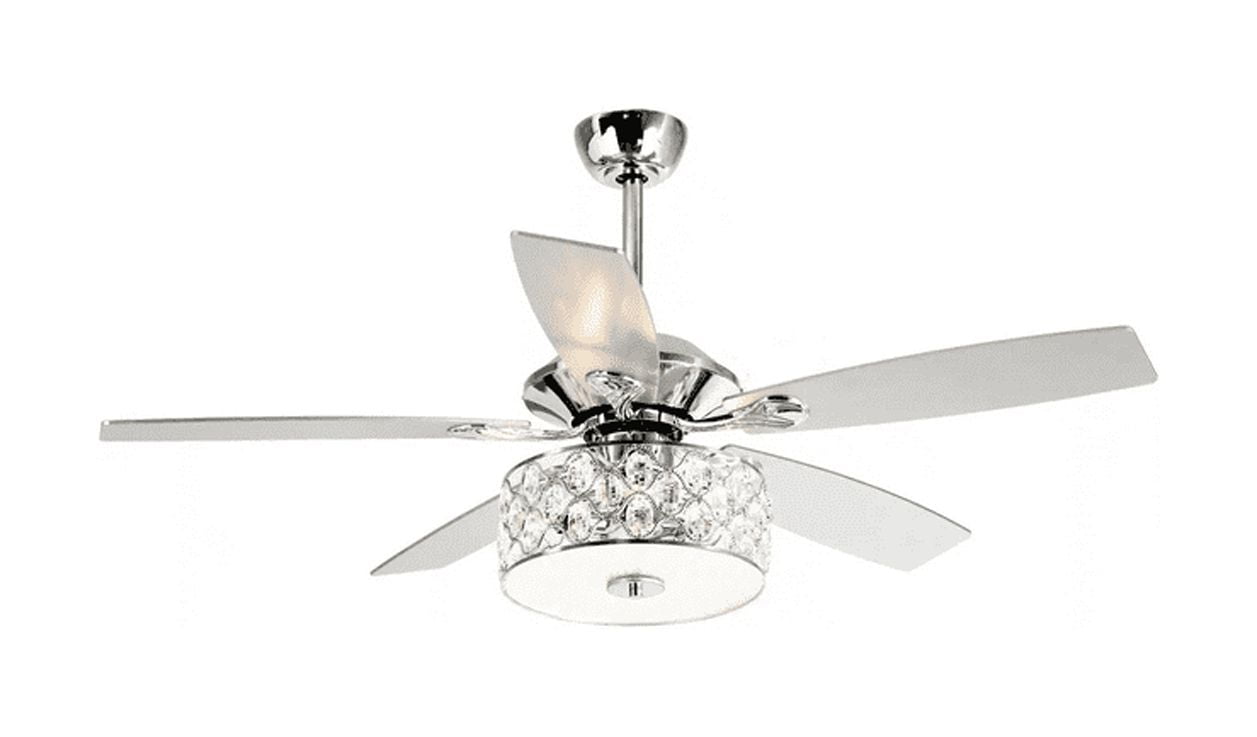 Huber 52 in. Indoor Chrome Downrod Mount Crystal Ceiling Fan with Light ...