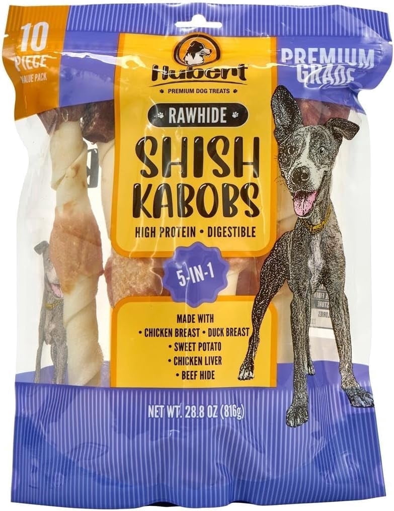 Hubert Pet Gourmet Triple Flavored 10-inch Large Rawhide Kabobs Dog ...