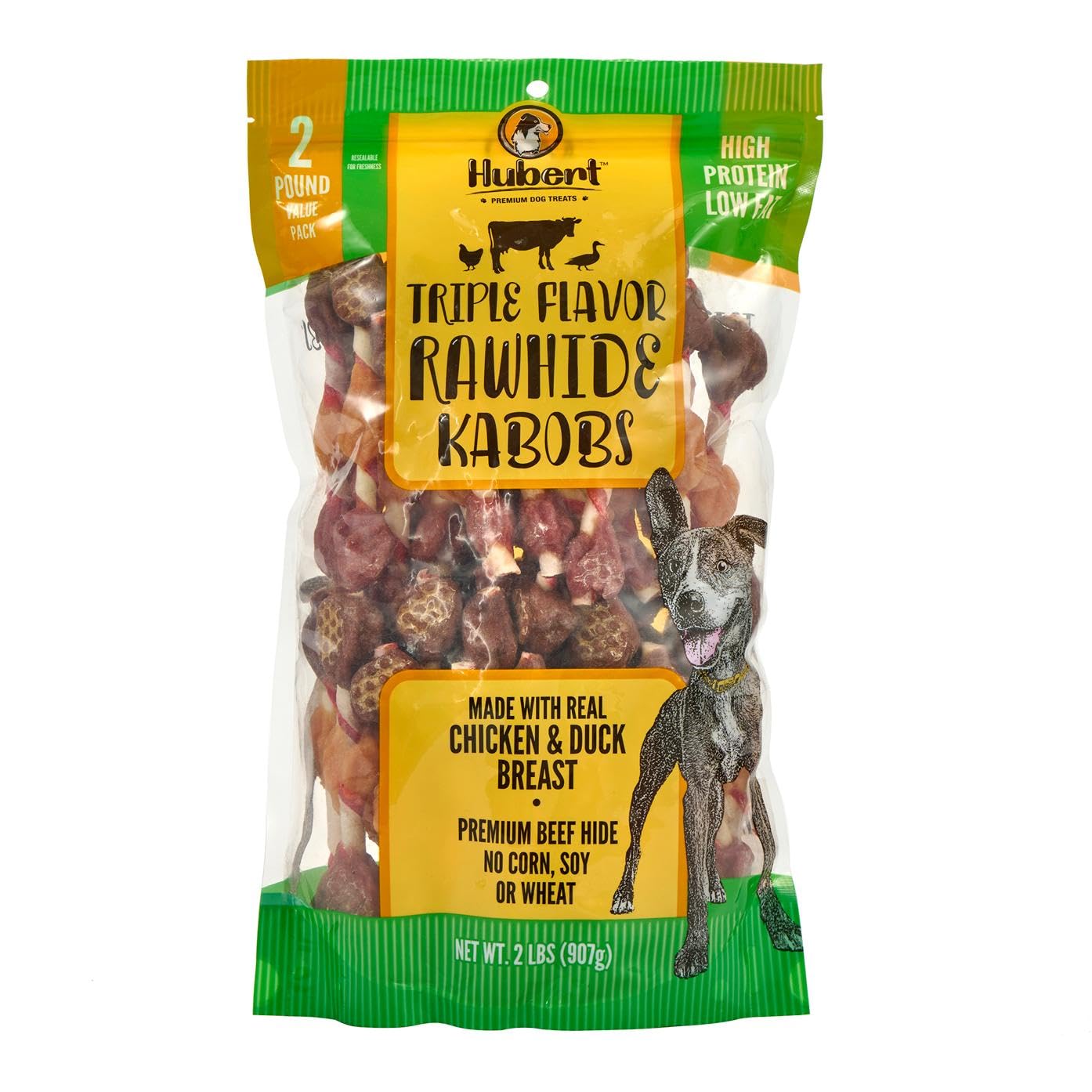 Hubert Pet Triple Flavored Rawhide Kabobs - Chicken, Duck & Pork Hide ...